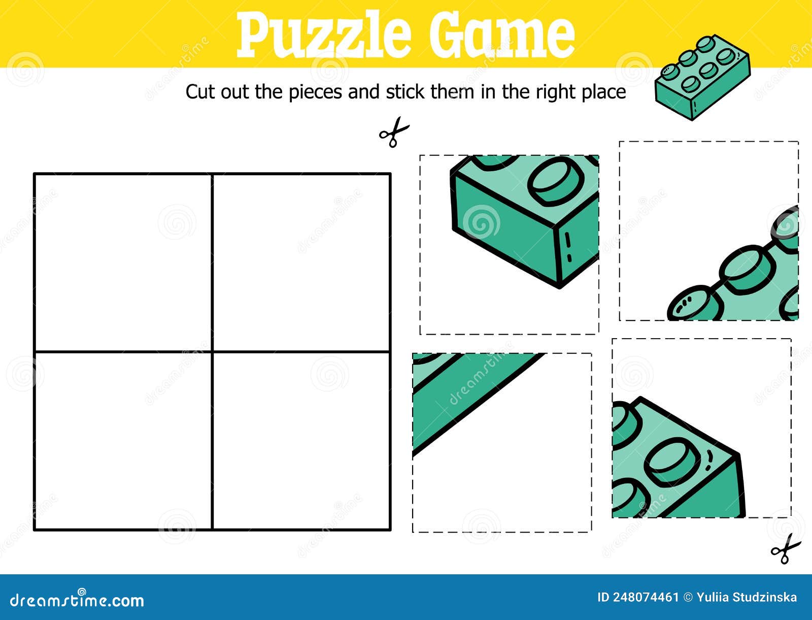 Game To Cut and Stick Pieces with Doodle Block Element Stock Vector ...