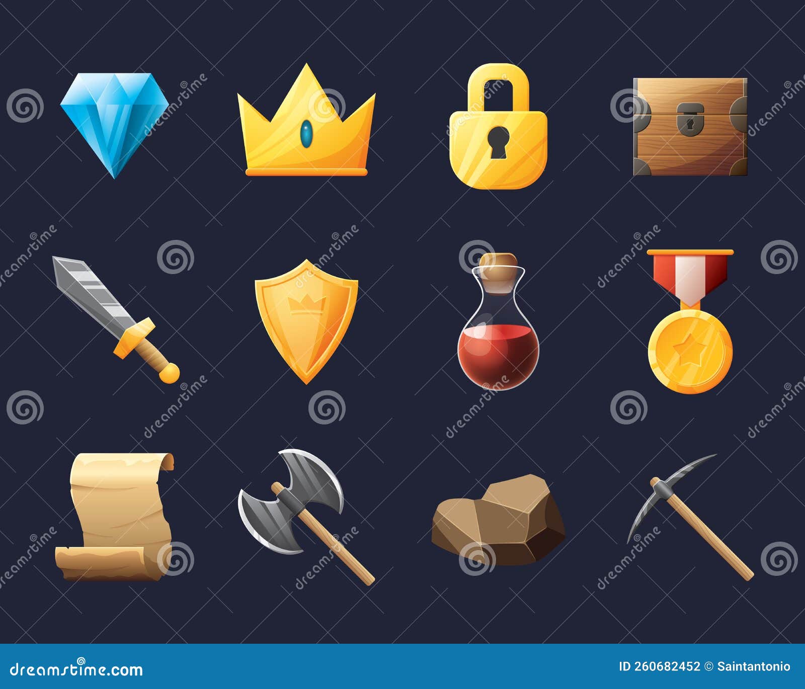 Game UI Assets Set. Gaming User Interface Icons Collection Stock Vector ...