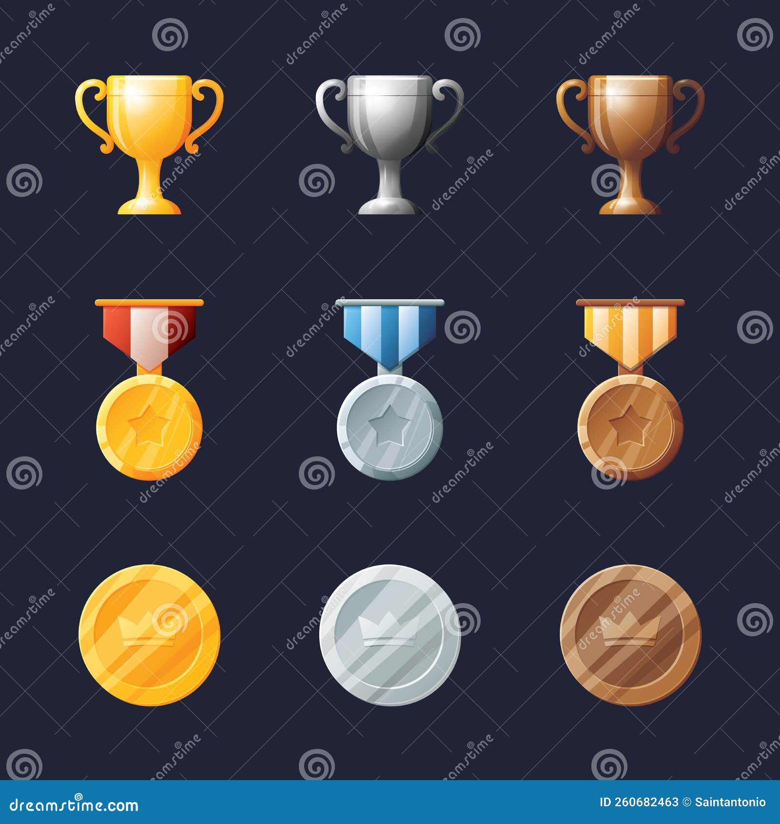 Game UI Assets Set. Gaming User Interface Victory Trophy Icons ...