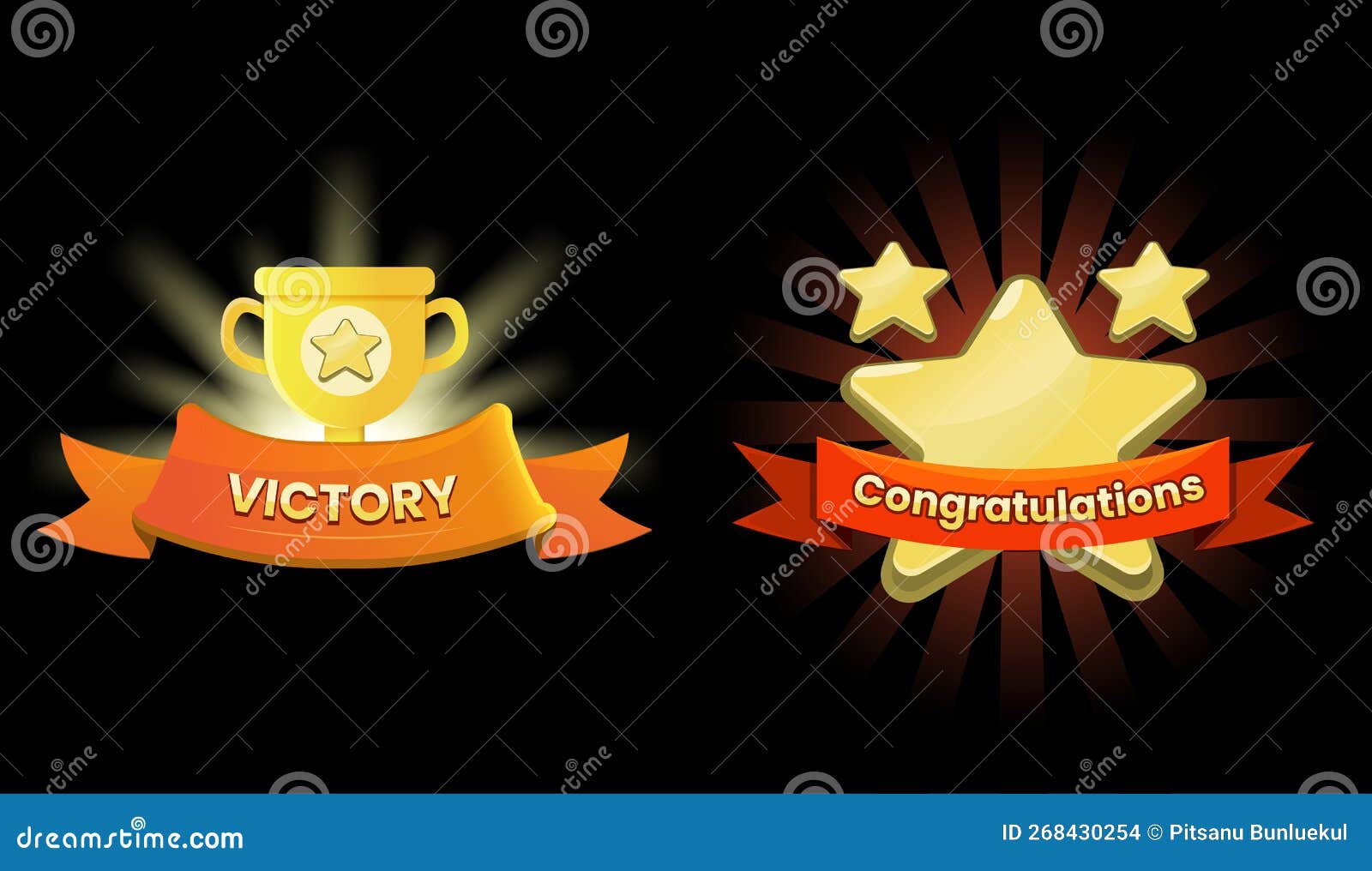 Game Ui Elements. Victory and Congratulations Icons Stock Vector ...