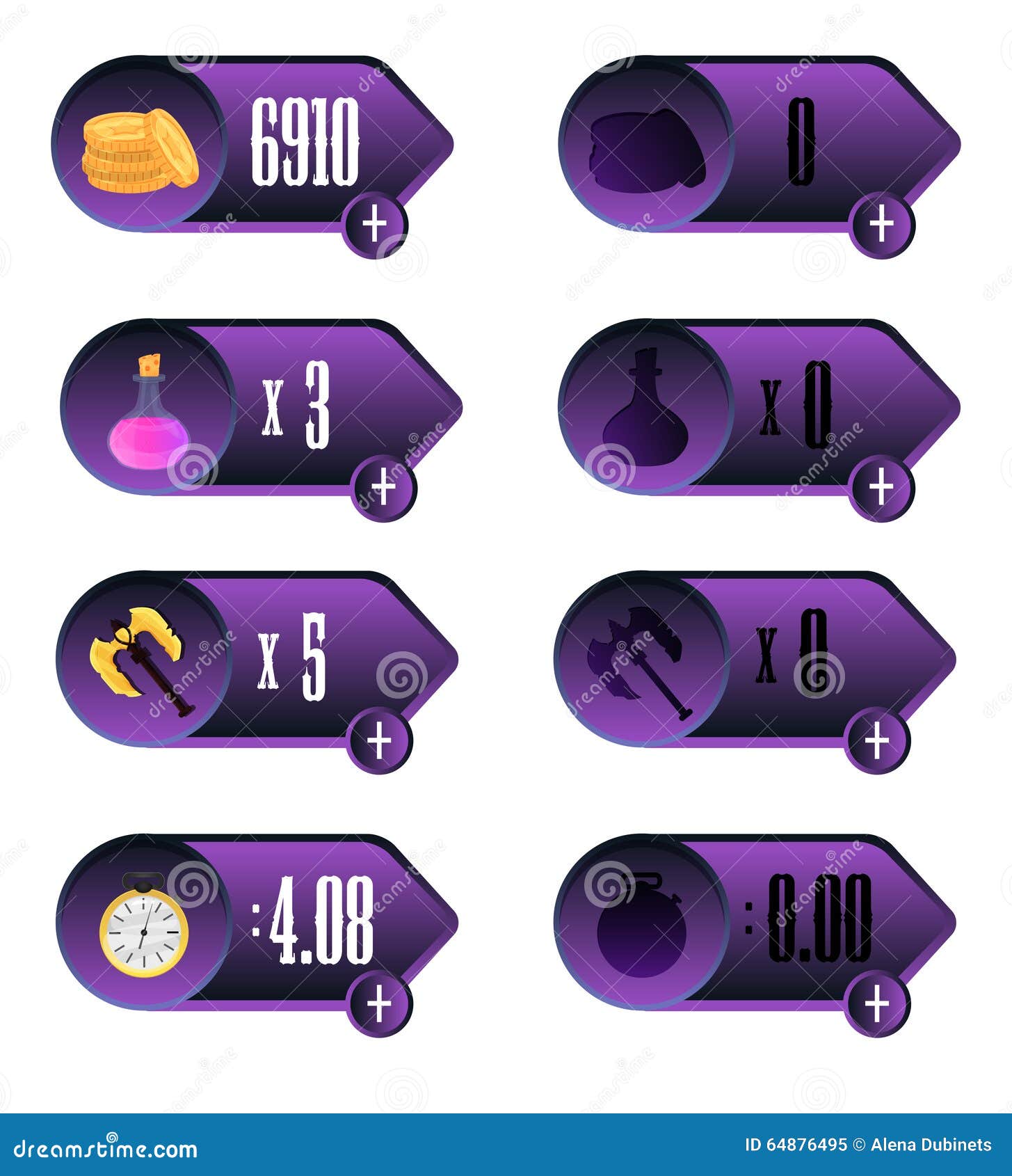 Game UI. Icons with a Choice of Various Parameters of Time, Money ...