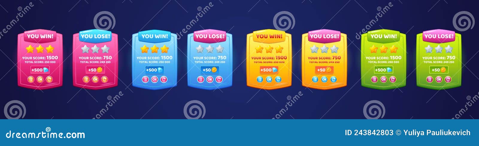 Game Ui Interface Boards with Win and Lose Stock Vector - Illustration ...