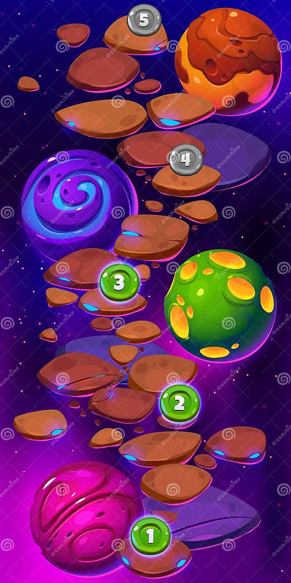 Game Ui Level Map with Space Planets, Rocks, Path Stock Vector - Illustration of arcade ...