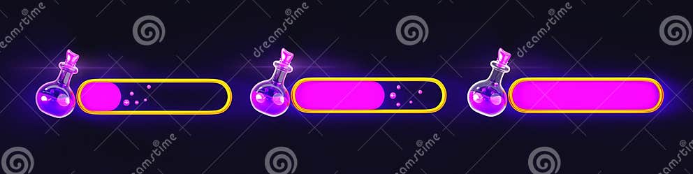 Game Ui Loading Progress Bars 3d Render Set. Magic Cartoon Interface ...