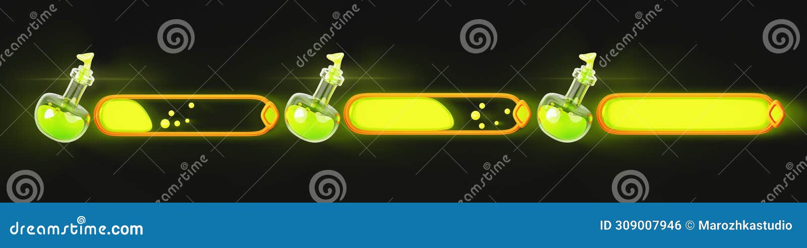 Game Ui Loading Progress Bars 3d Render Set. Magic Cartoon Interface ...