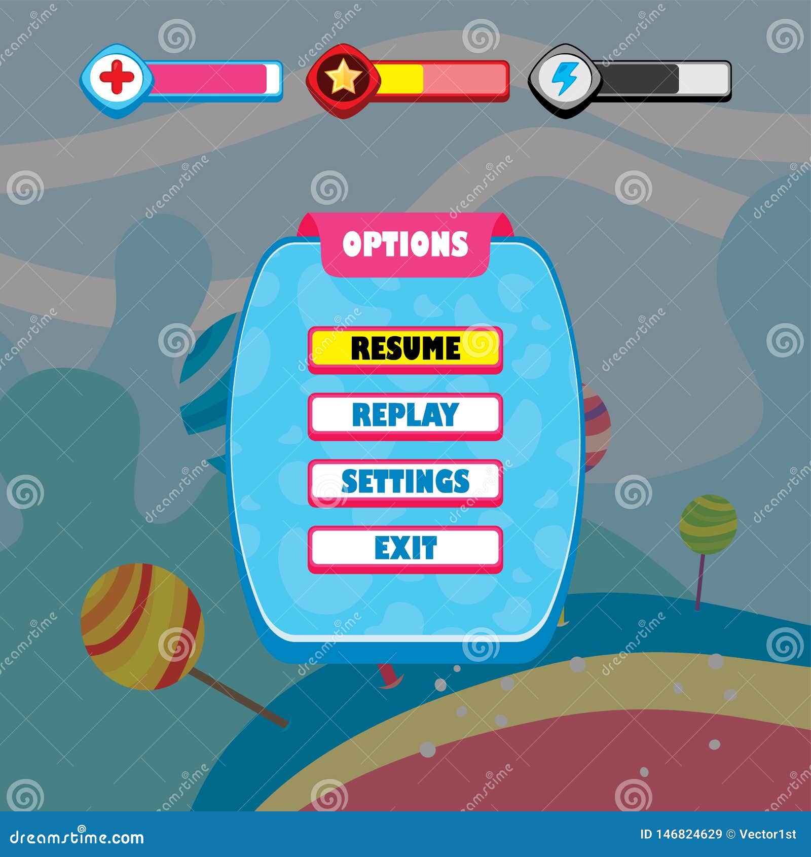 Game Ui Menu Application Mobile App Stock Vector - Illustration of ...