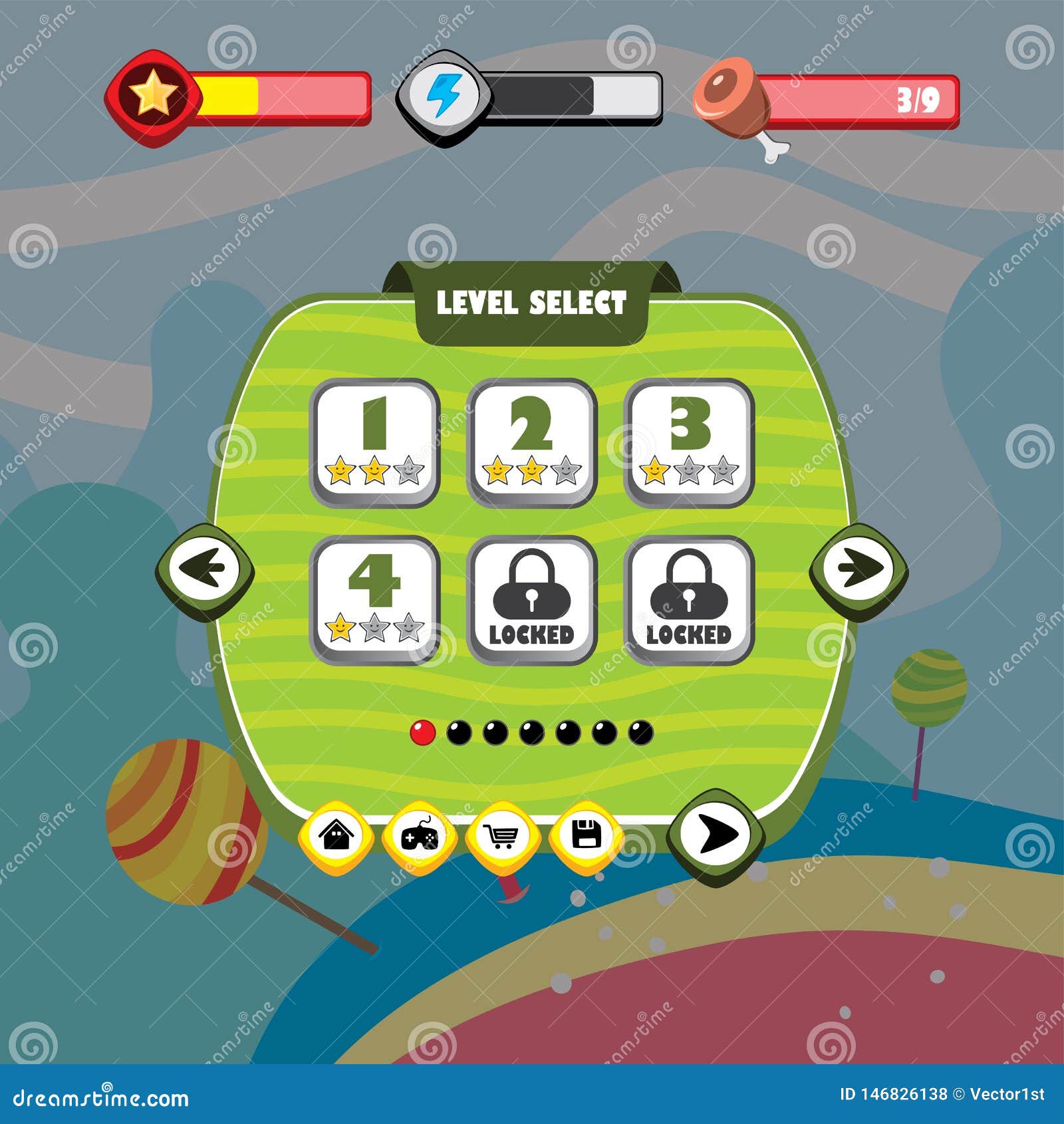 Game Ui Menu Application Mobile App Stock Vector - Illustration of menu ...