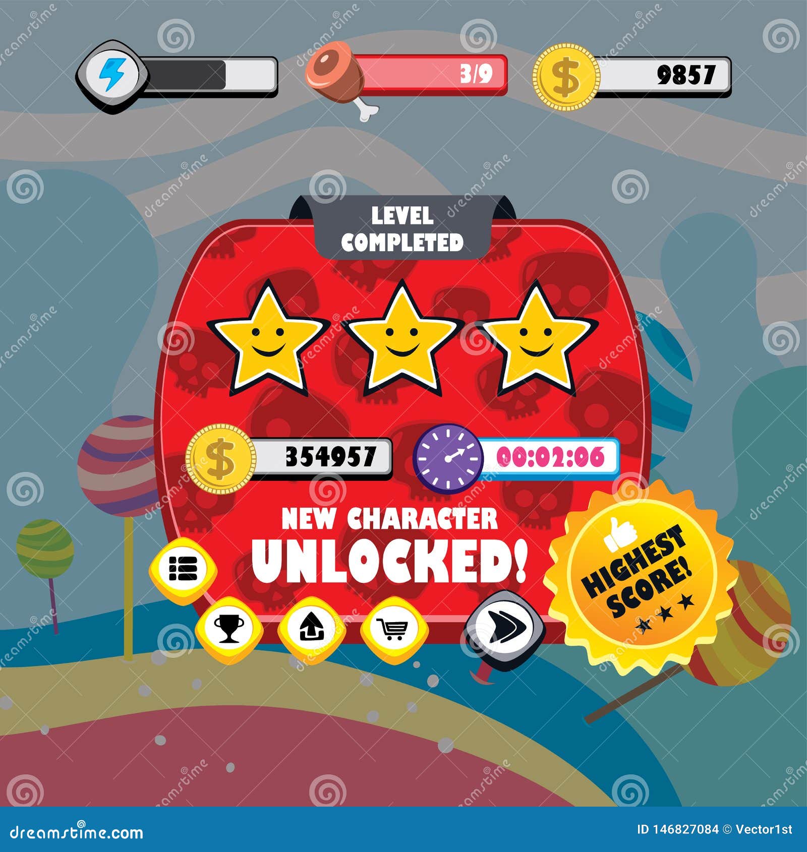 Game Ui Menu Application Mobile App Stock Vector - Illustration of play ...