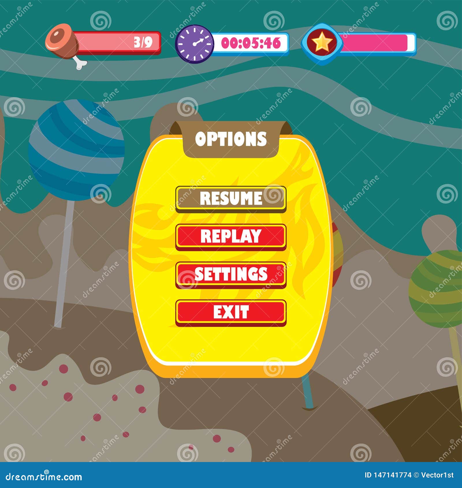 Game Ui Menu Application Mobile App Stock Vector - Illustration of hand ...