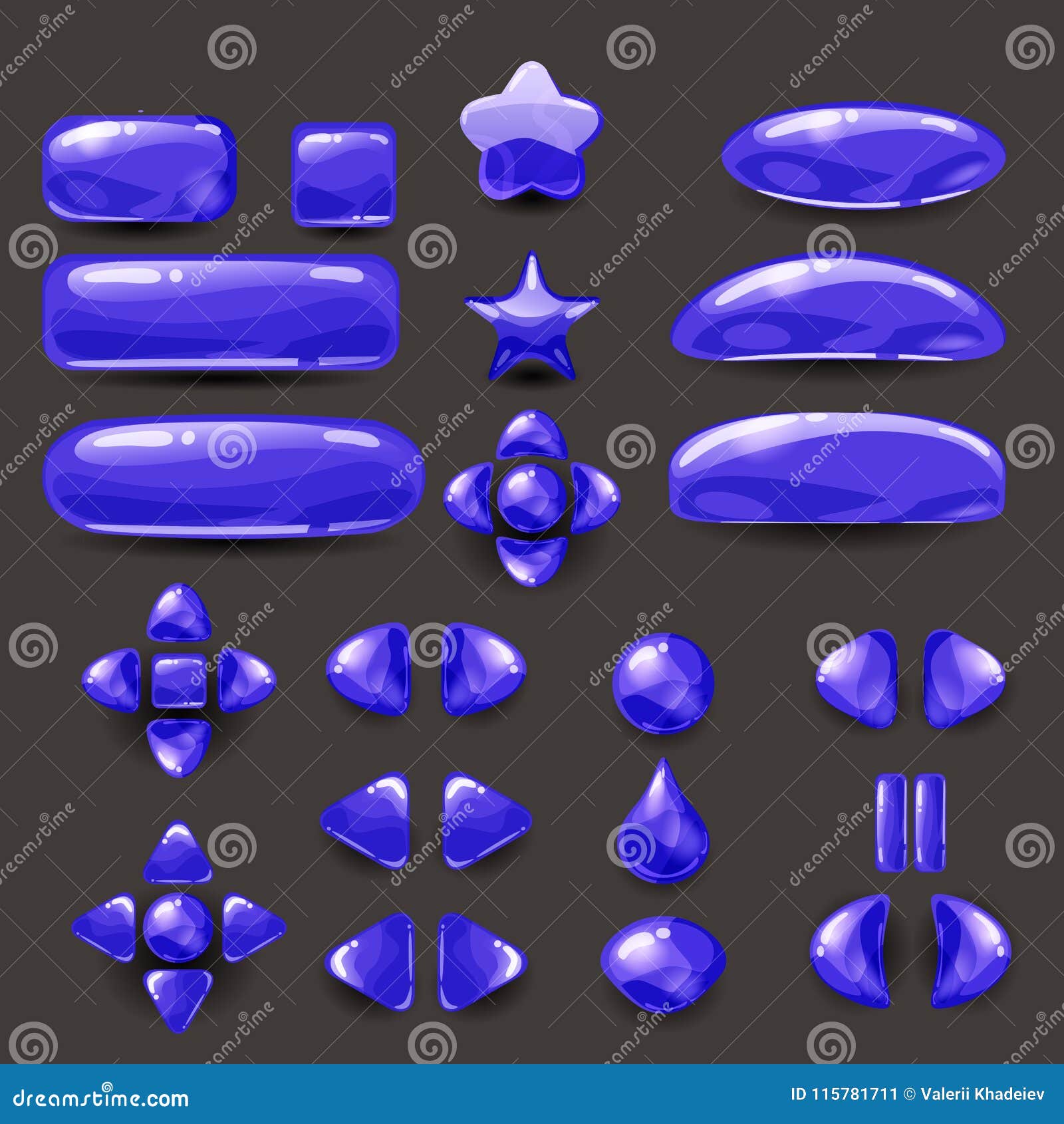 Set Game Ui. Complete Navy Blue Menu of Graphical User Interface GUI To ...