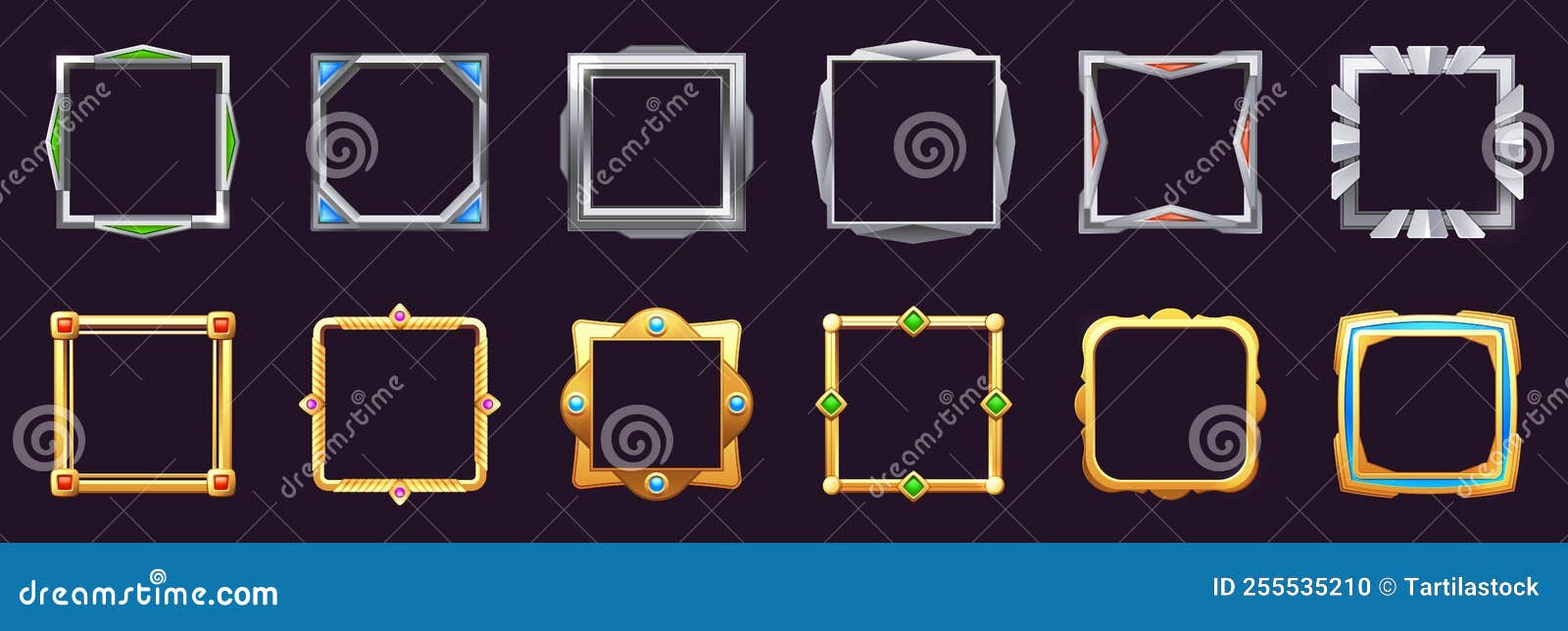 Game Ui Square Frame. Empty Border Game Asset Items, Cartoon Stylized ...