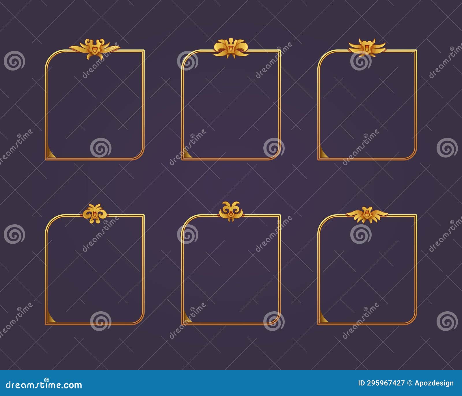 Game User Interface Design with Golden Frames. Gold Vector Frames Set ...
