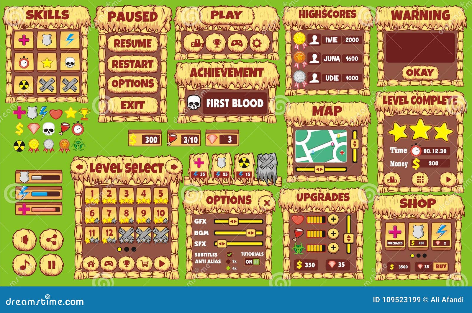 Game user interface x3 stock vector. Illustration of design - 109523199