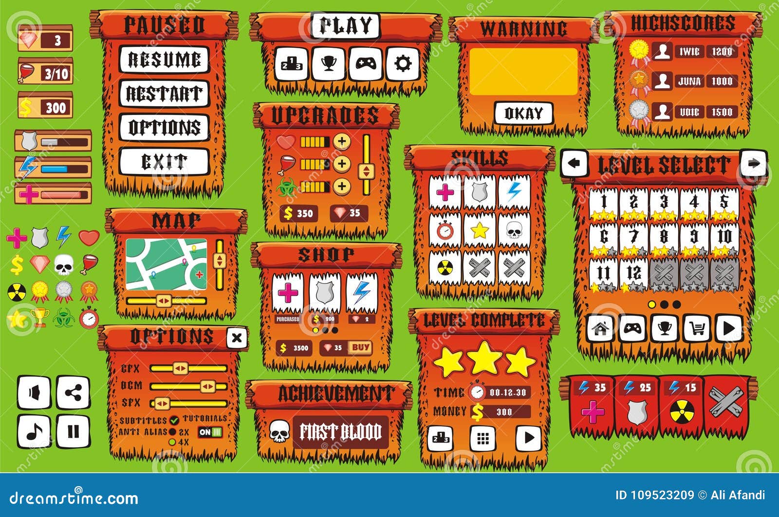 Game user interface x2 stock vector. Illustration of screen - 109523209