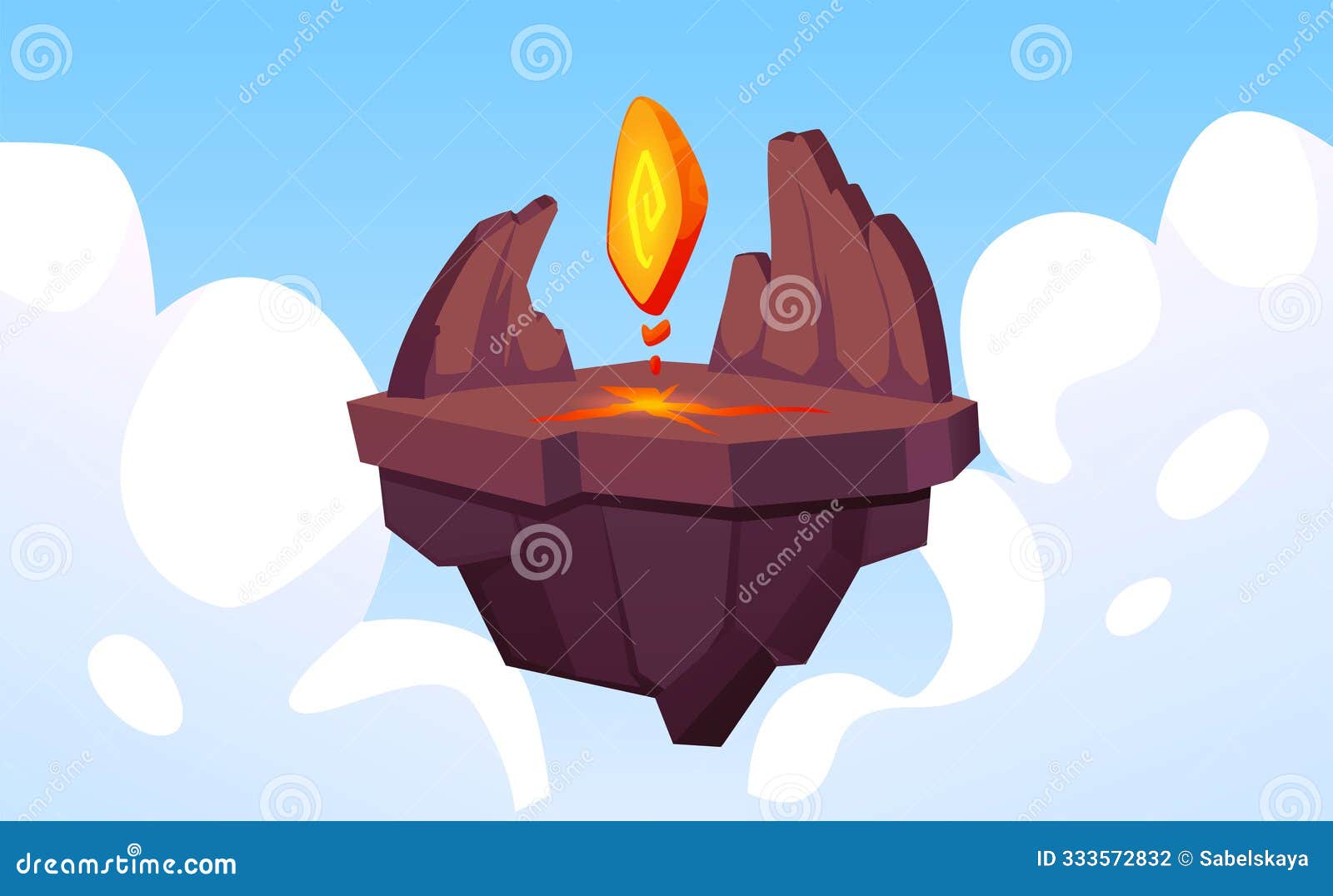 Game Vector Landscape Depicting an Island with Rocks and a Symbol of ...