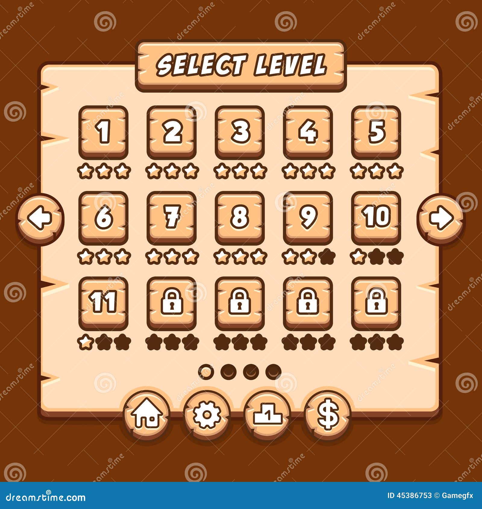 Game Wooden Menu Interface Panels Buttons Stock Vector Illustration