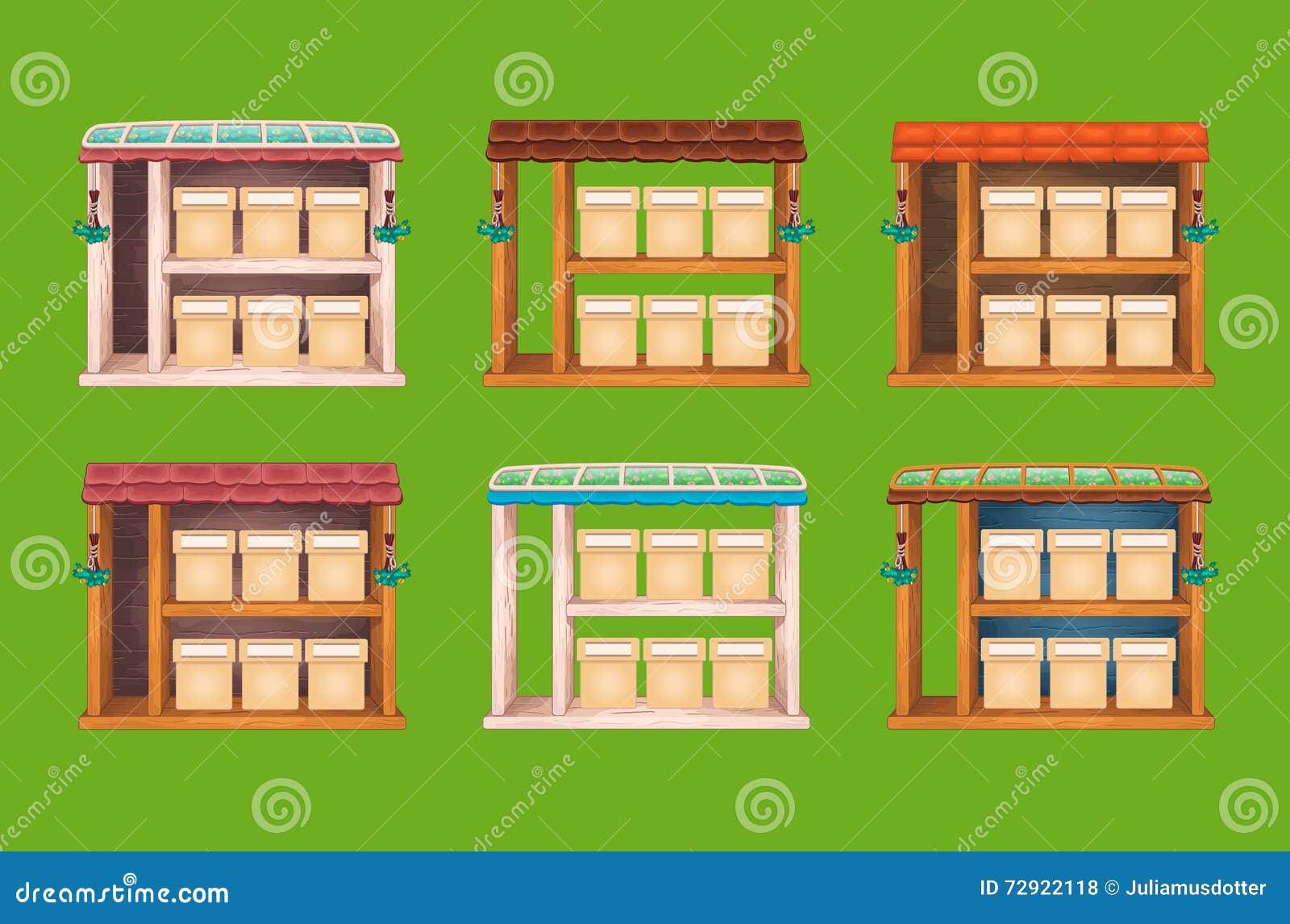 Game Wooden Store Windows Set Stock Vector - Illustration of round ...