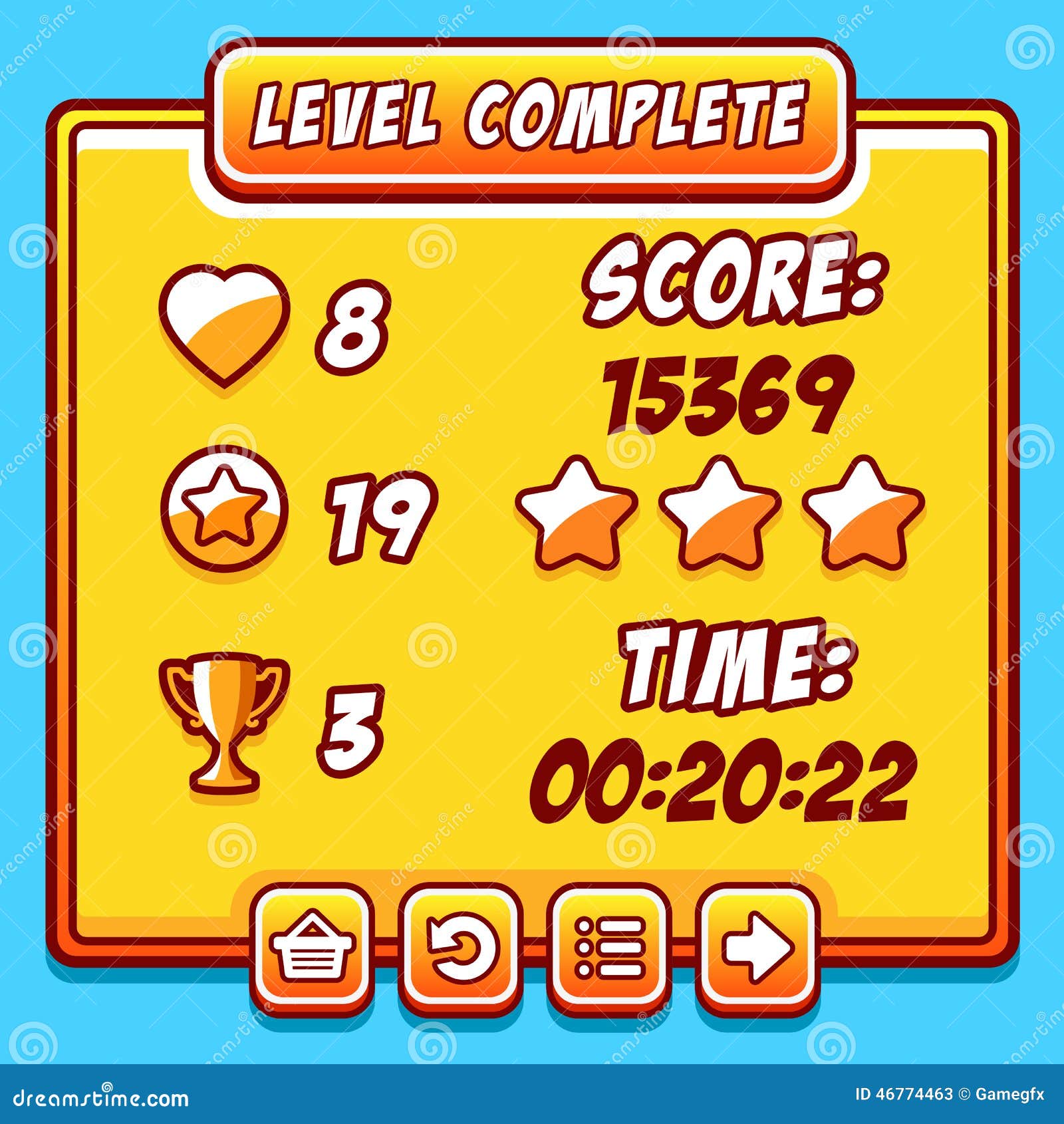 Game Yellow Level Complete Icons Buttons Stock Vector - Illustration of ...