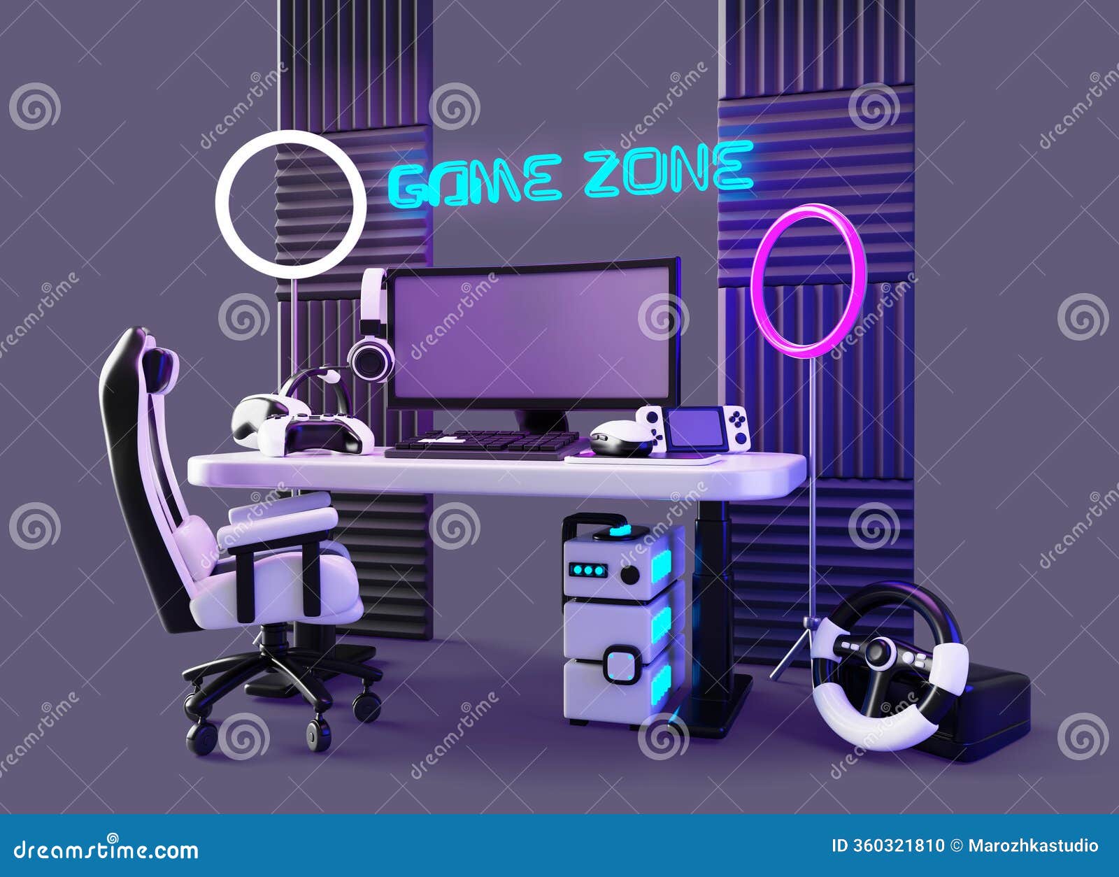 Game Zone 3d Room Interior with Setup for Playing and Streaming at ...