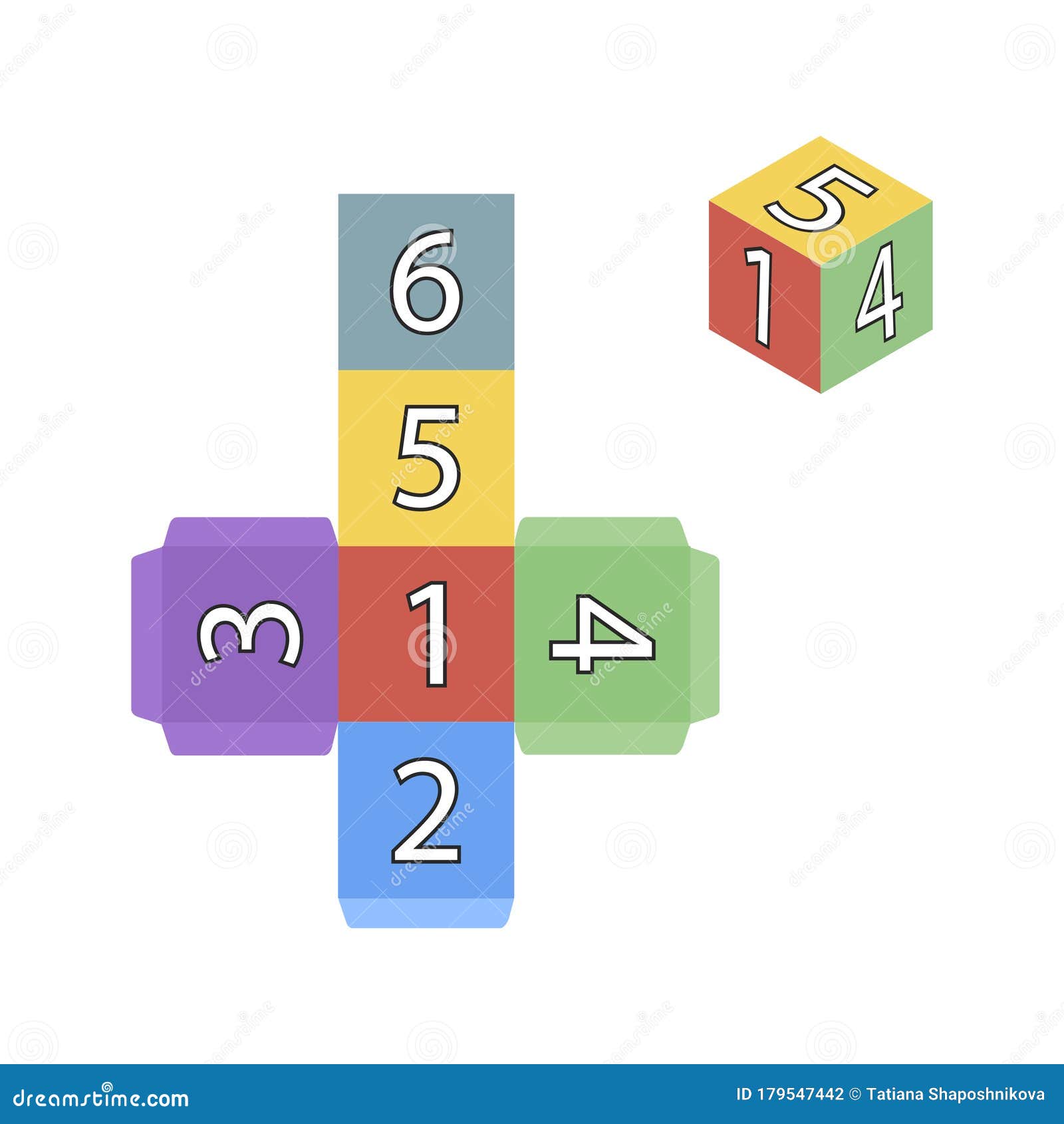 Gamecube for Printing. Multicolor Template of Cube with Numbers Stock ...