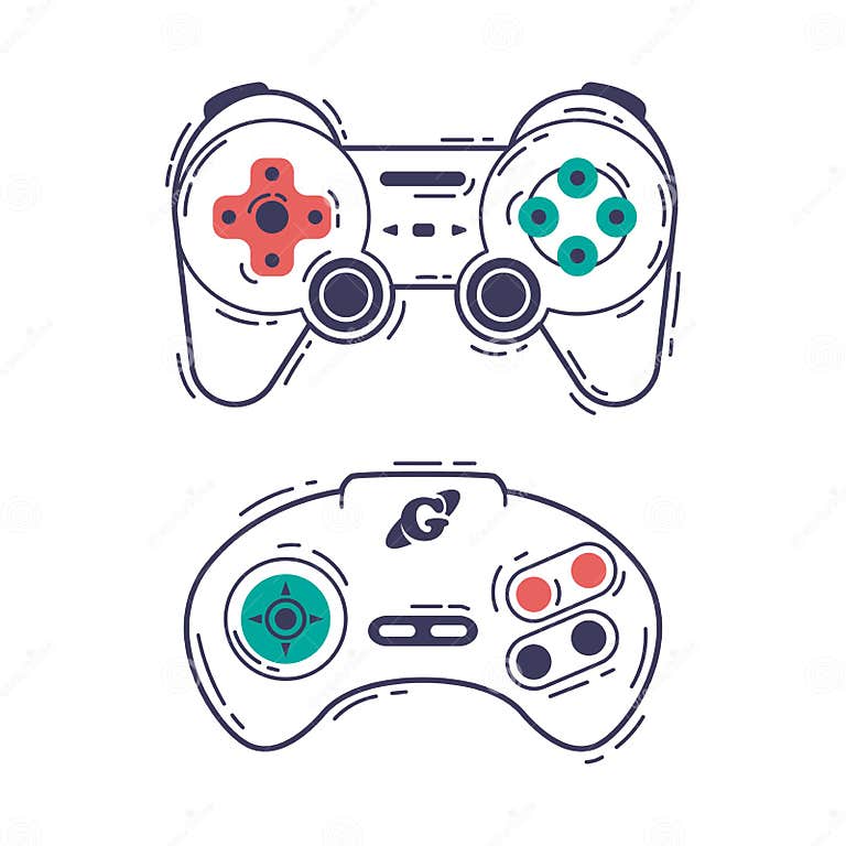Gamepad As Game Controller And Input Device For Video Game Console Outline Vector Set Stock
