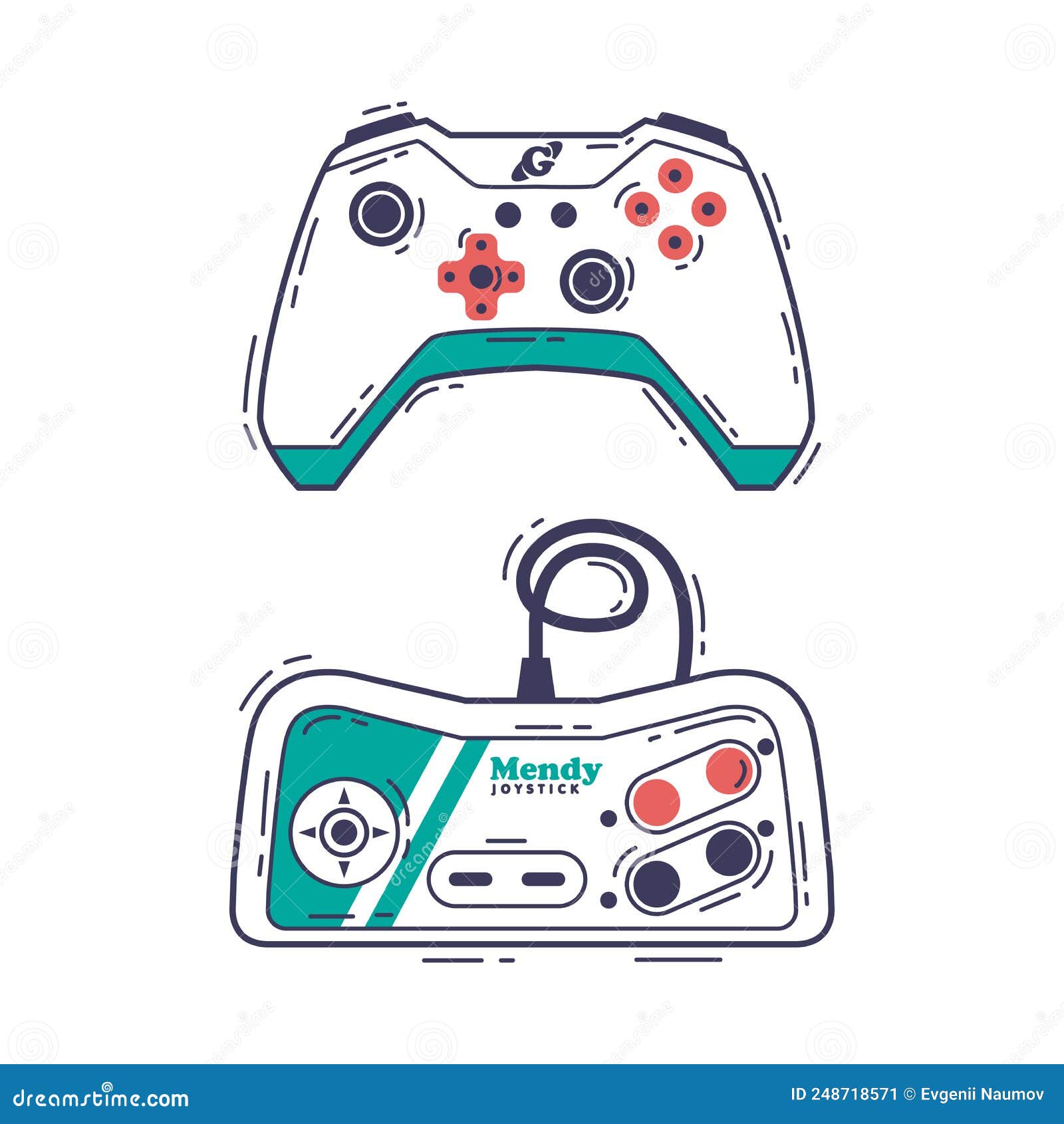 Gamepad As Game Controller and Input Device for Video Game Console Outline Vector Set Stock ...