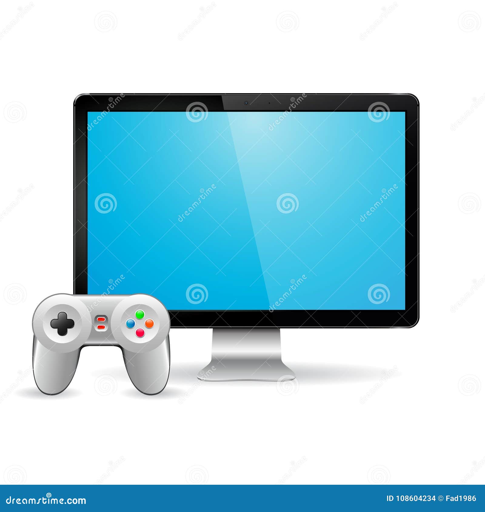 Gamepad and Modern Computer Display with Empty Blank Screen Stock Vector - Illustration of ...