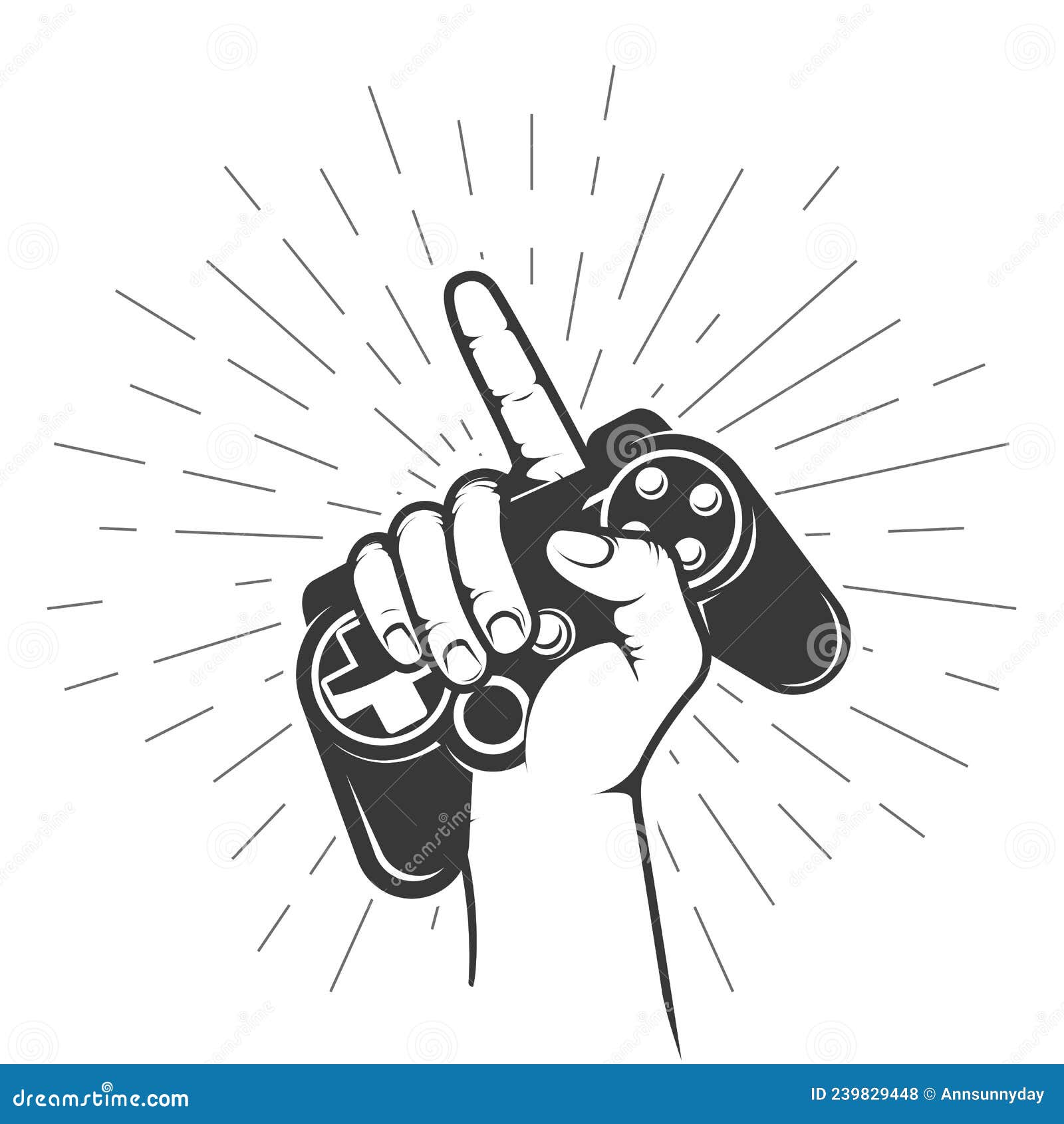 Gamer Hand And Video Game Controller Breaking Wall Vector Illustration ...
