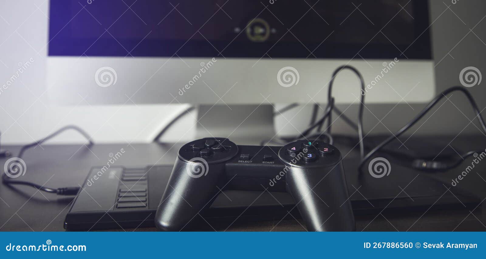Gamepads with Computer on the Table Stock Photo - Image of player ...