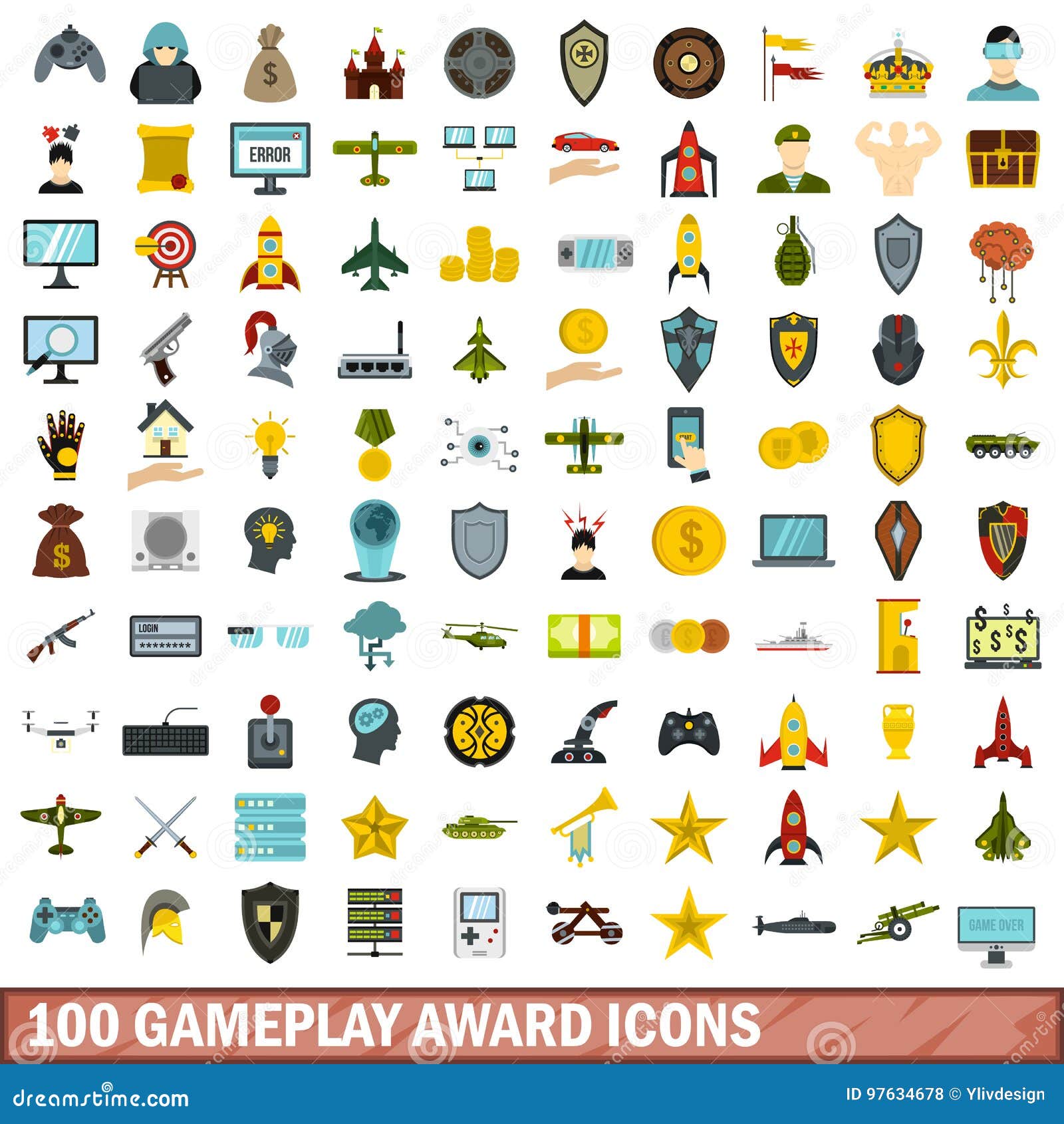 100 Gameplay Award Icons Set, Flat Style Stock Vector - Illustration of ...