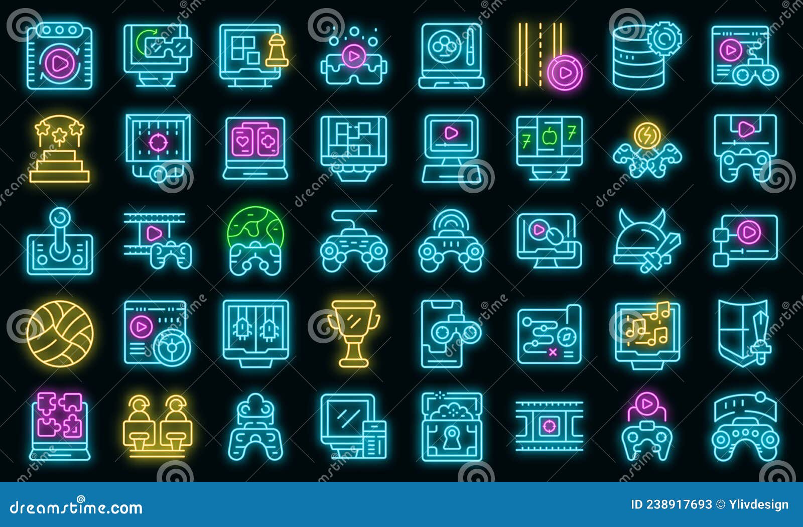 Gameplay Icons Set Vector Neon Stock Vector - Illustration of black ...