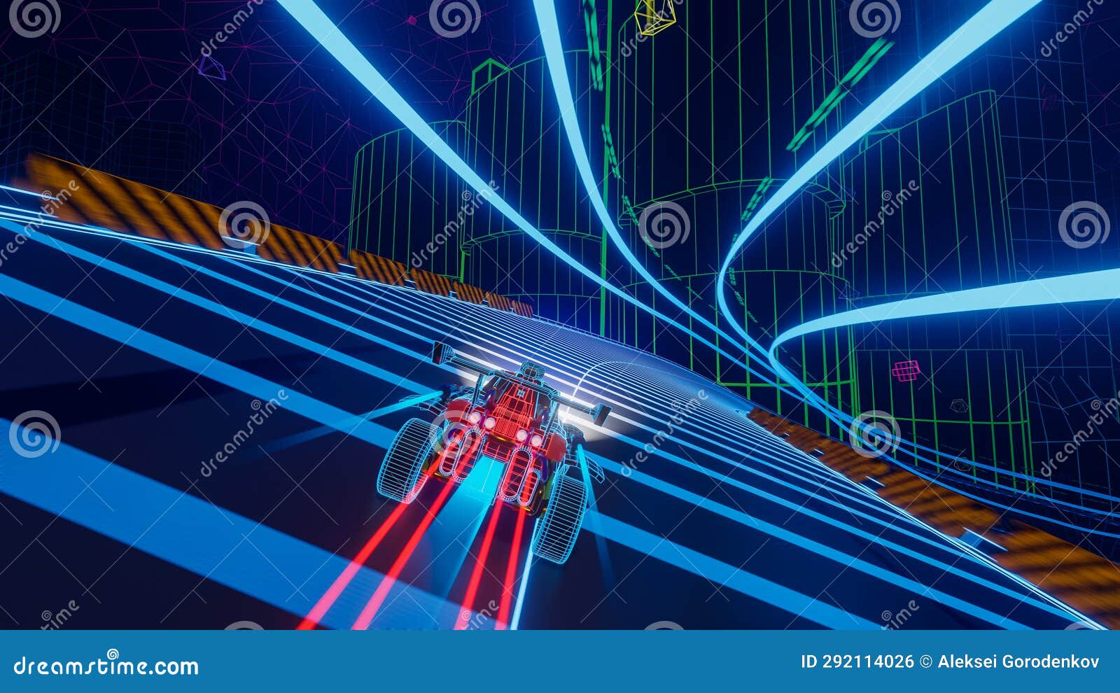 Gameplay of an Off-Road Racing Video Game in 3D Render of Polygon Space ...