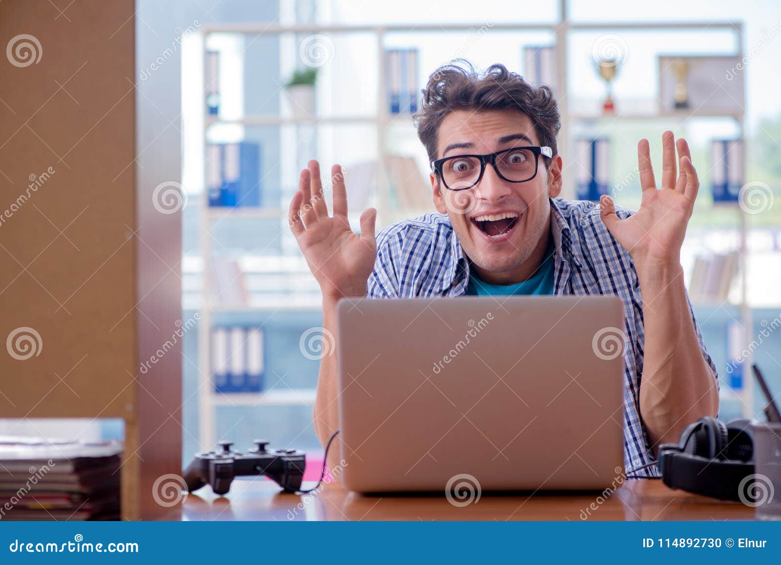 The Gamer Addict Playing Computer Games at Home Stock Photo - Image of ...