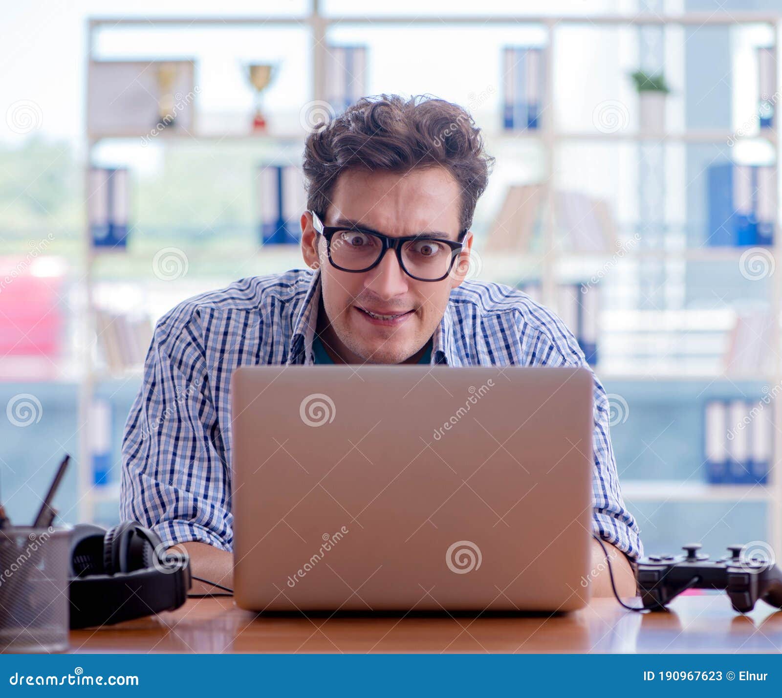 Gamer Addict Playing Computer Games at Home Stock Image - Image of ...