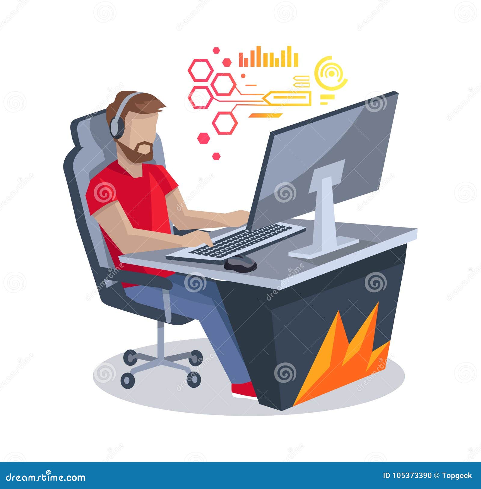 Gamer Devant L'illustration De Vecteur D'ordinateur Illustration de ...