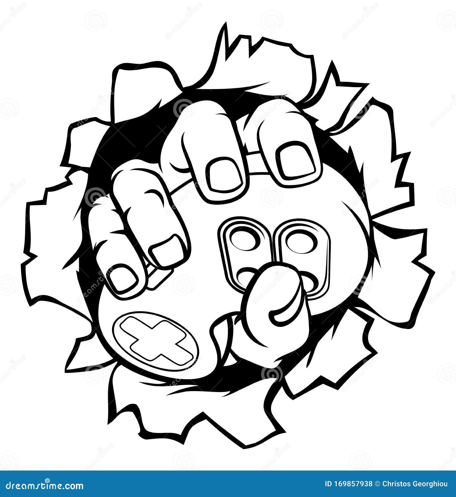 Gamer Hand And Video Game Controller Breaking Wall Vector Illustration ...