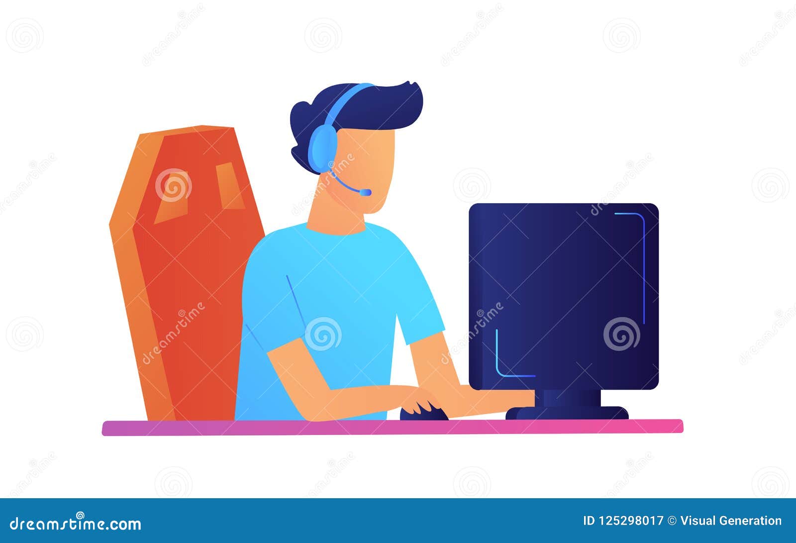 Gamer in Headphones Playing Computer Games Vector Illustration. Stock ... Gamer in Headphones Playing Computer Games Vector Illustration. Stock ...