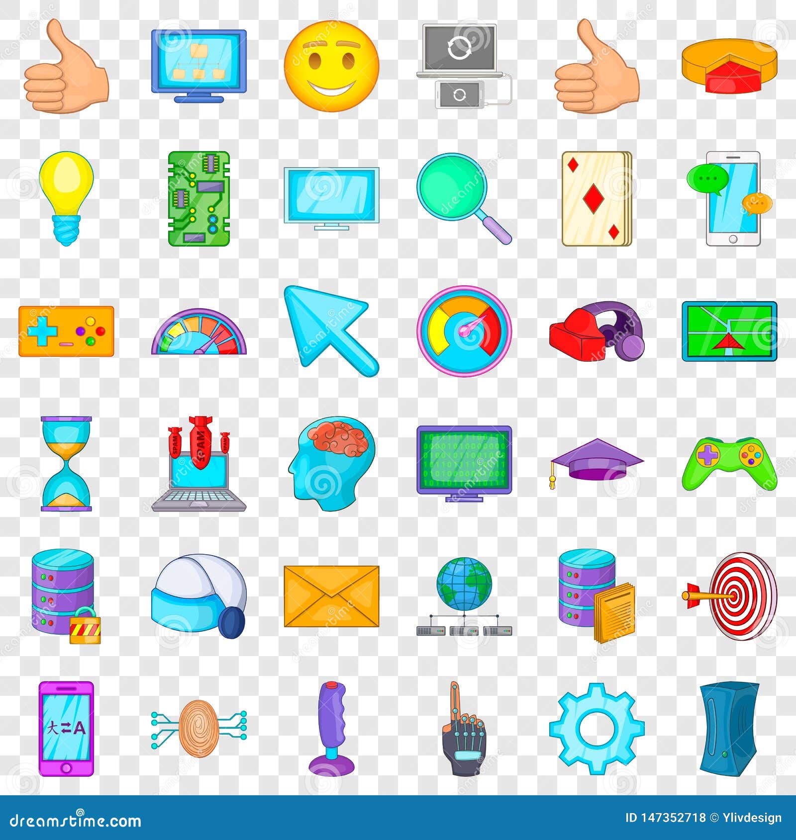 Gamer Icons Set, Cartoon Style Stock Vector - Illustration of phone ...