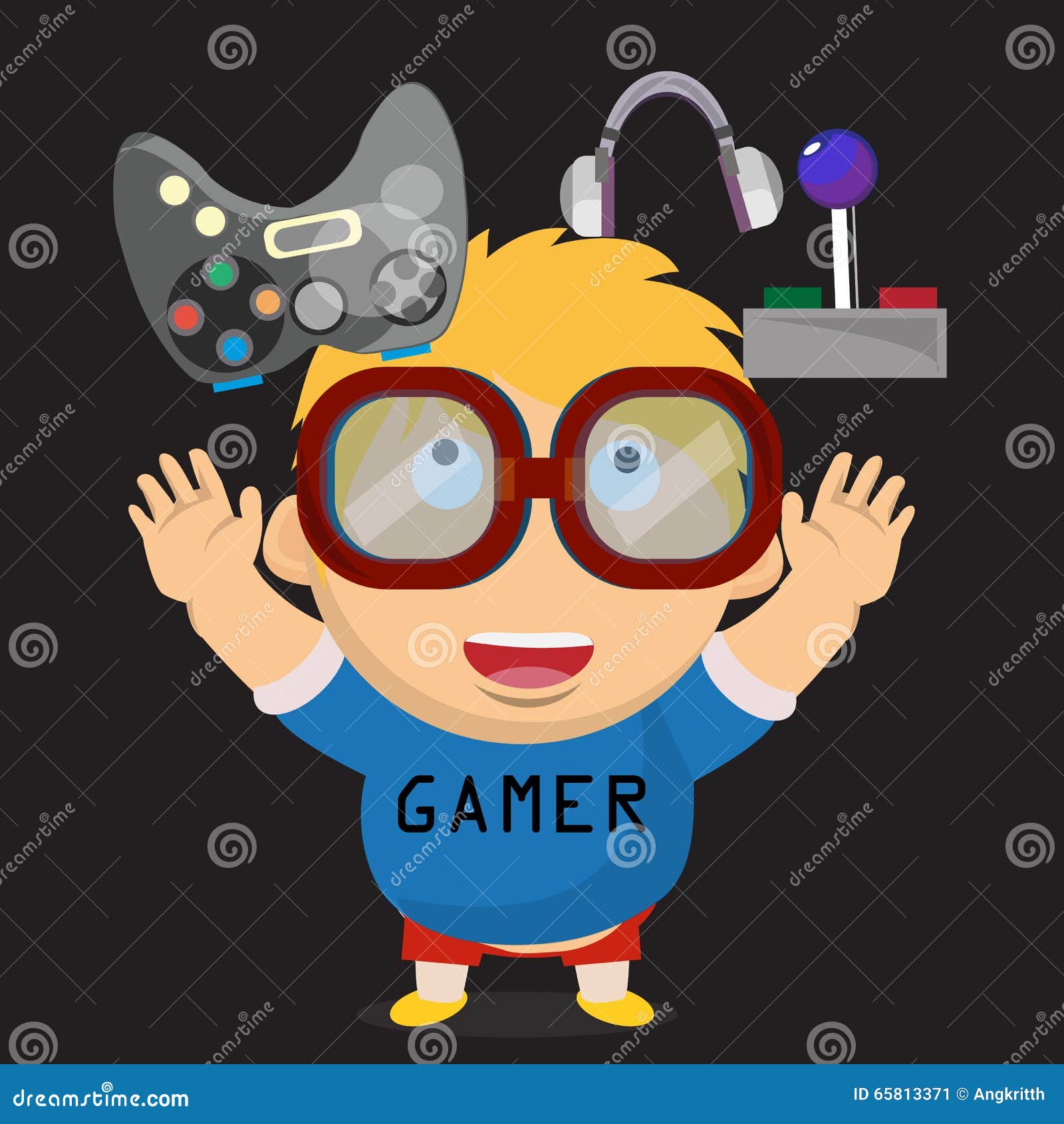 Gamer kid. boy character - stock illustration. Illustration of gamer ...