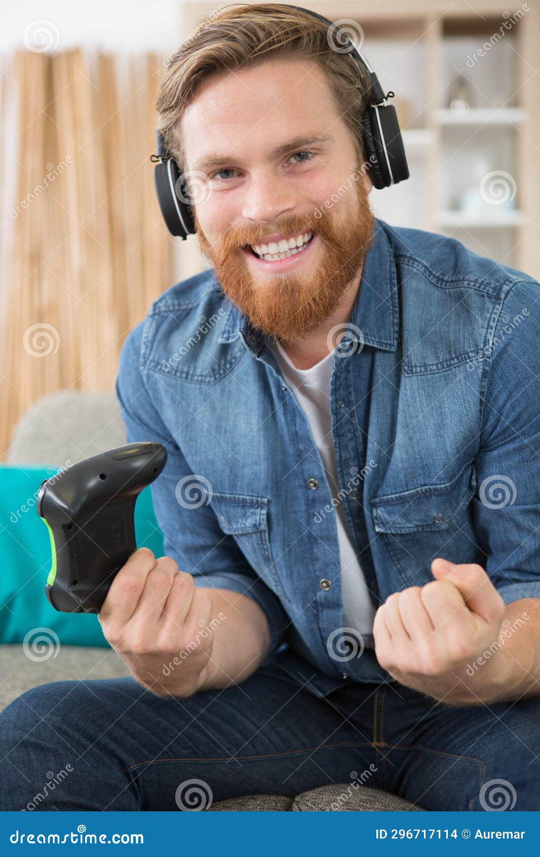 Gamer Man Playing Video Game Using Headphones Stock Photo - Image of ...