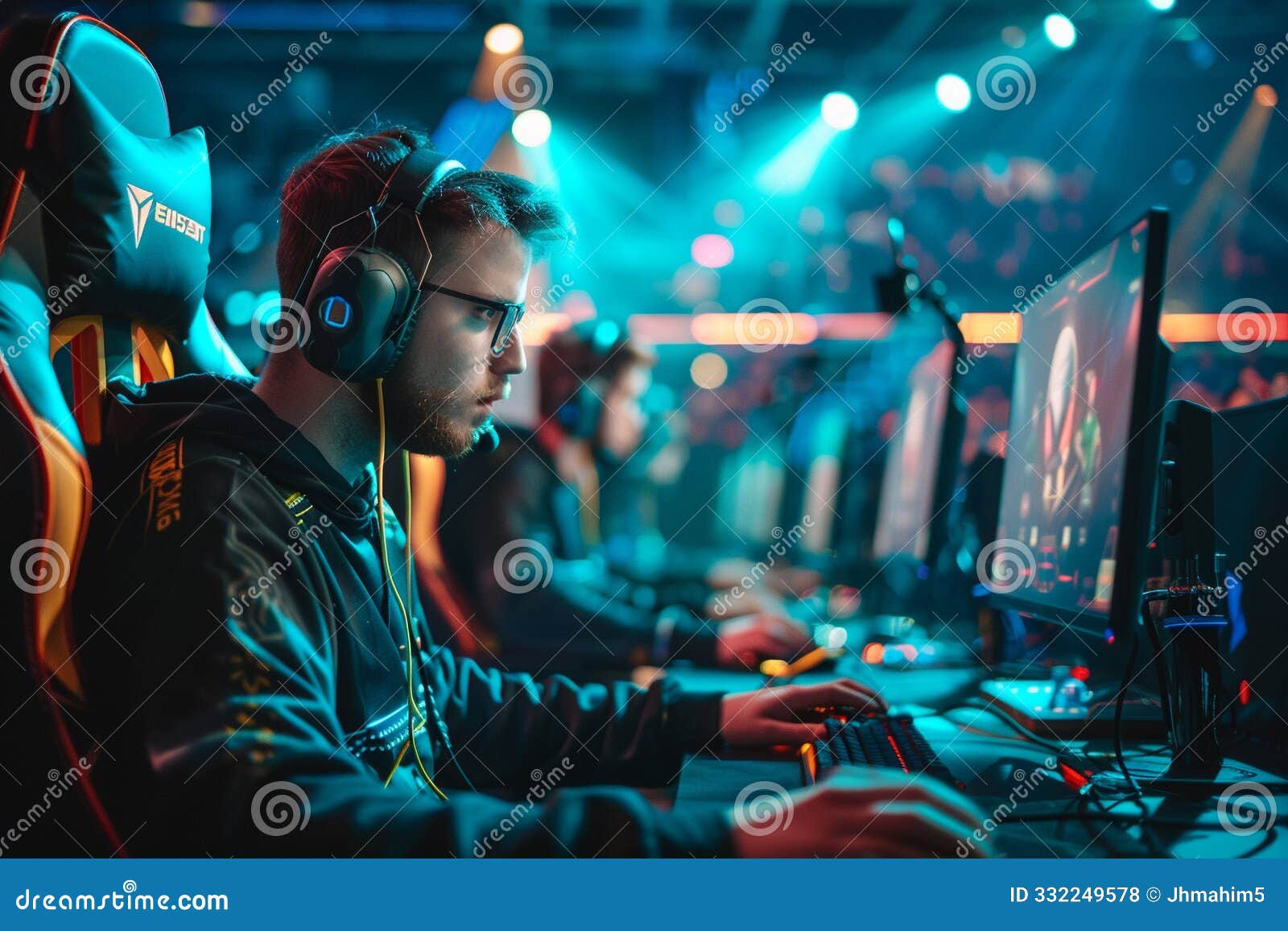 Gamer Playing Video Game in a Competitive Setting Stock Illustration ...