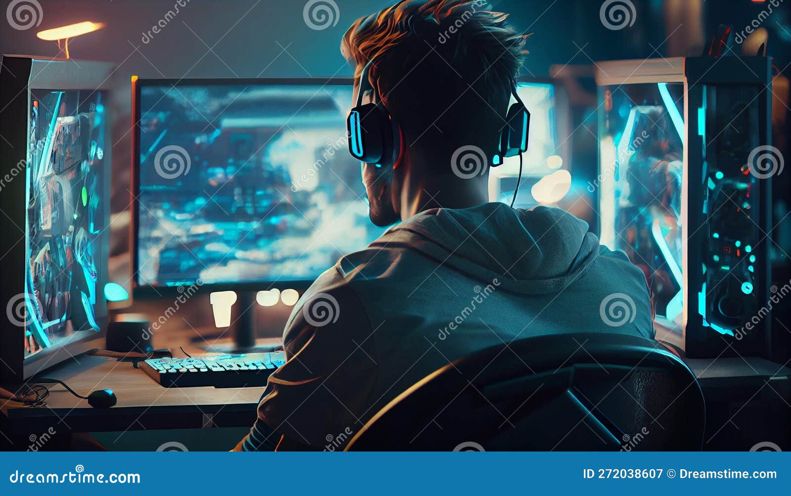 Gamer Playing Video Game. Generative Ai Stock Illustration ...