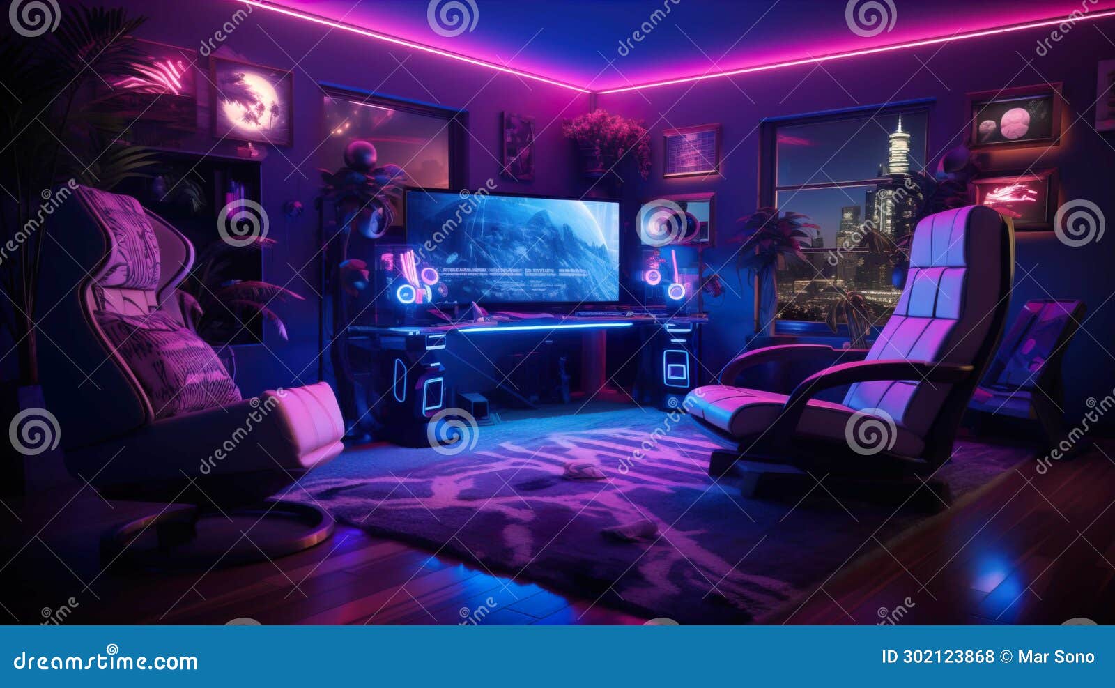 Gamer Room ,Interior of a Gamer Room Lit with Neon Lights Generate AI ...