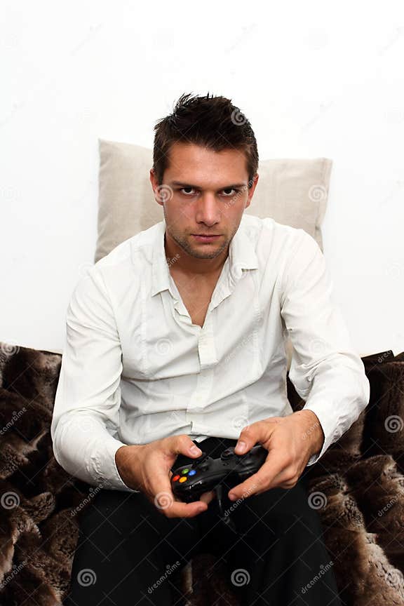 Gamer Sitting on Couch with Controller Stock Photo - Image of amusemant ...