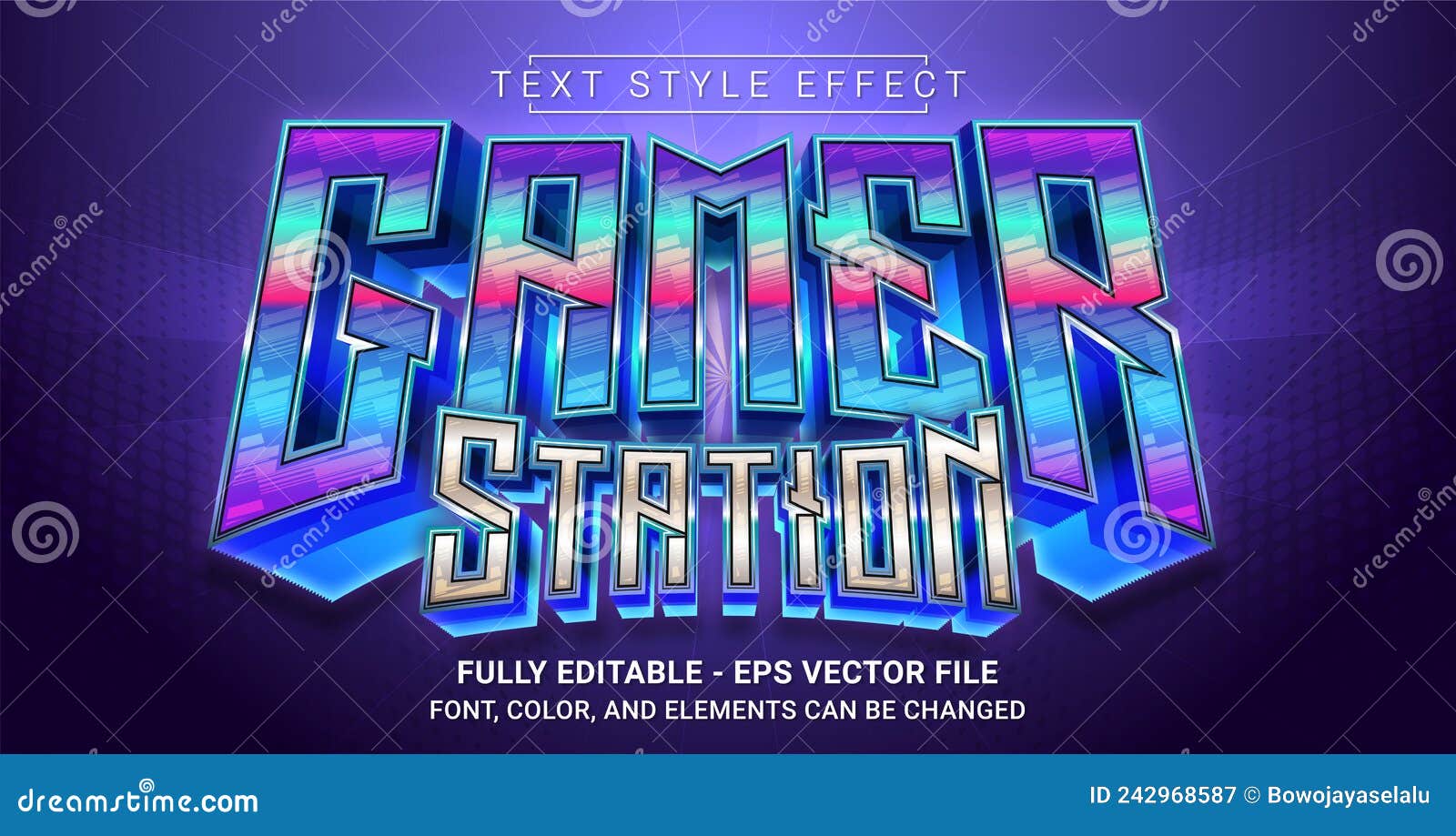 Gamer Station Text Style Effect. Editable Graphic Text Template Stock ...
