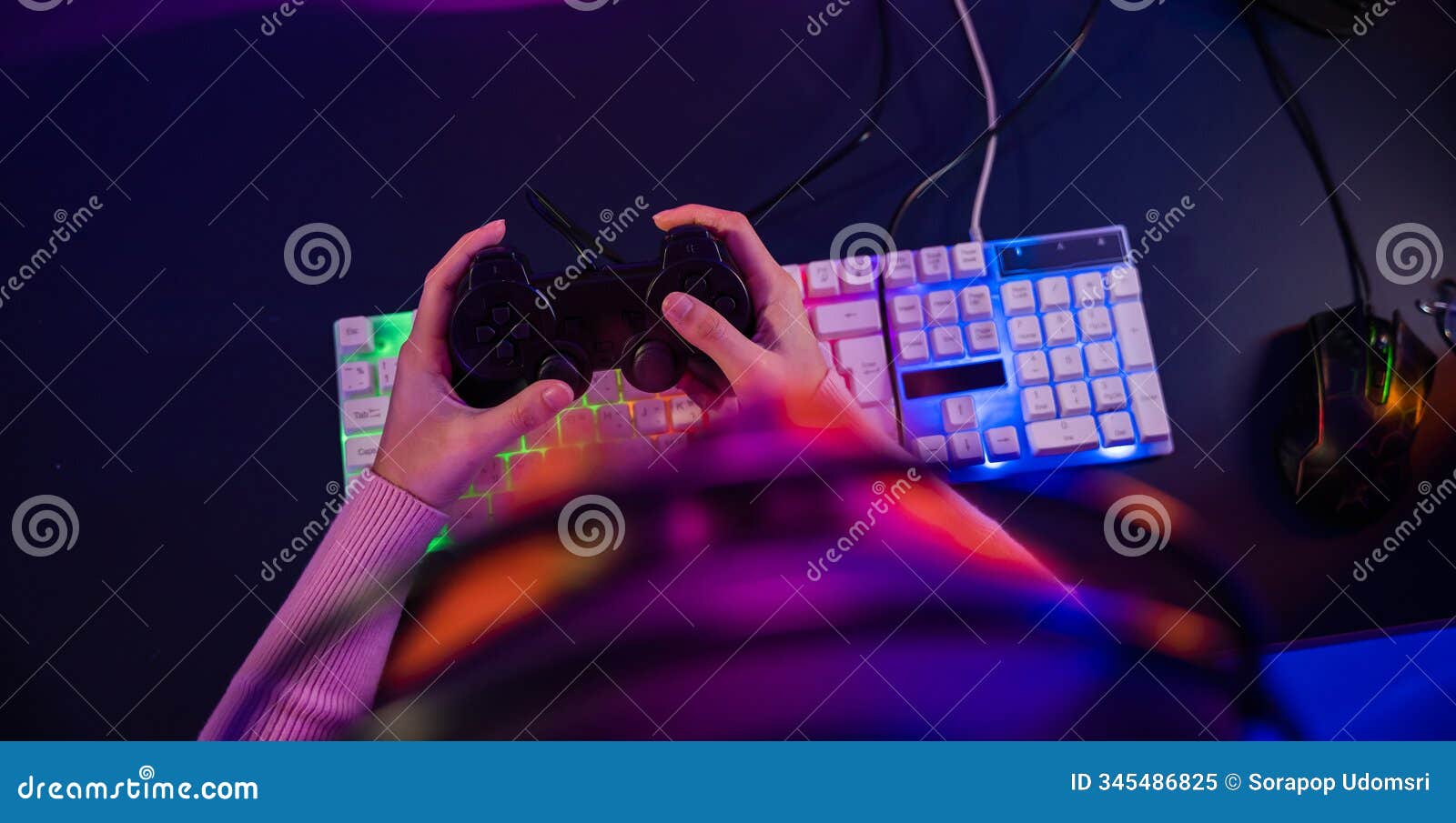 Gamer Using Joystick Controller for Virtual Tournament Plays Online ...