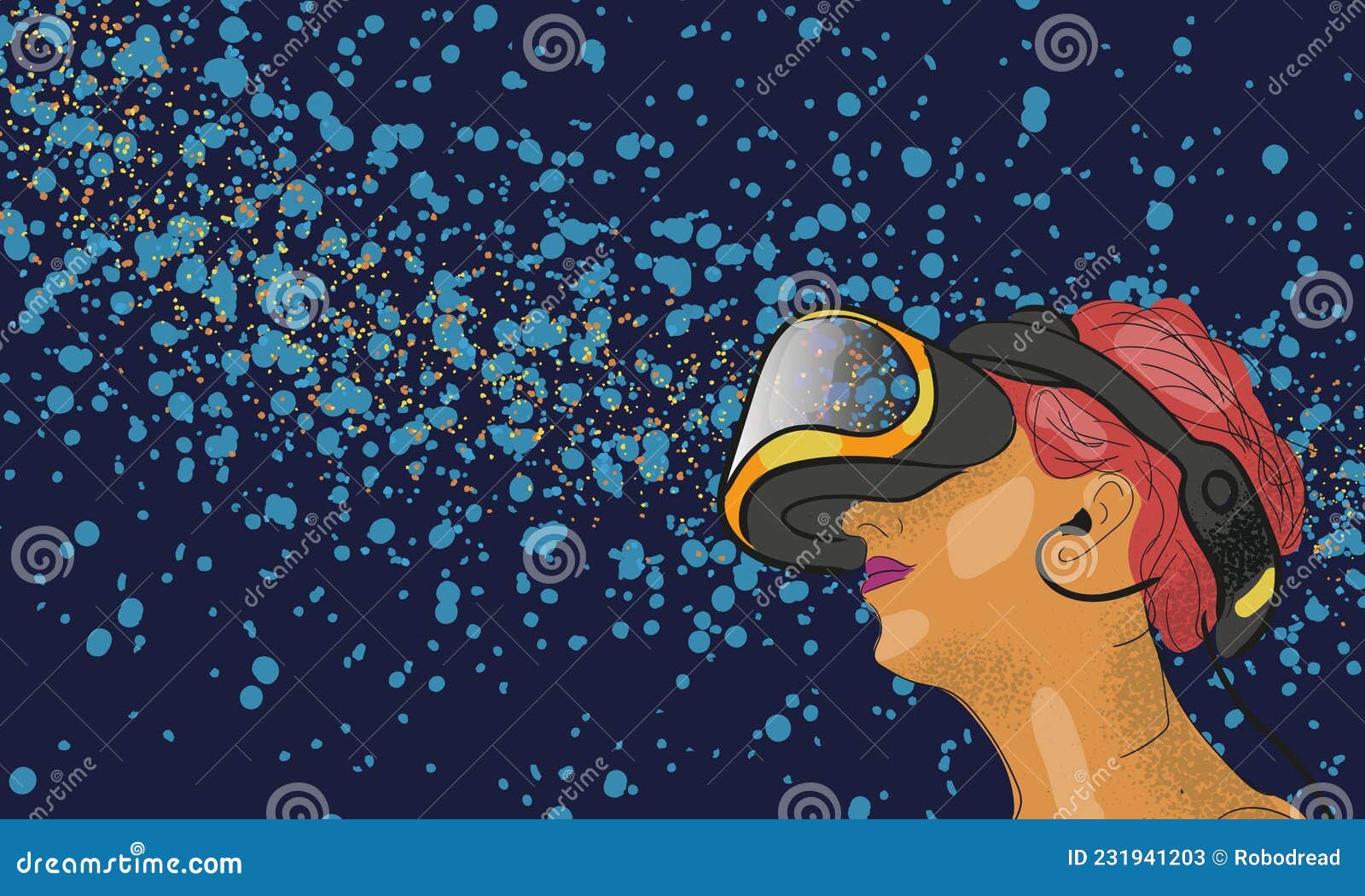 Gamer with Virtual Reality Viewer, Simulator Device. Stock Vector ...