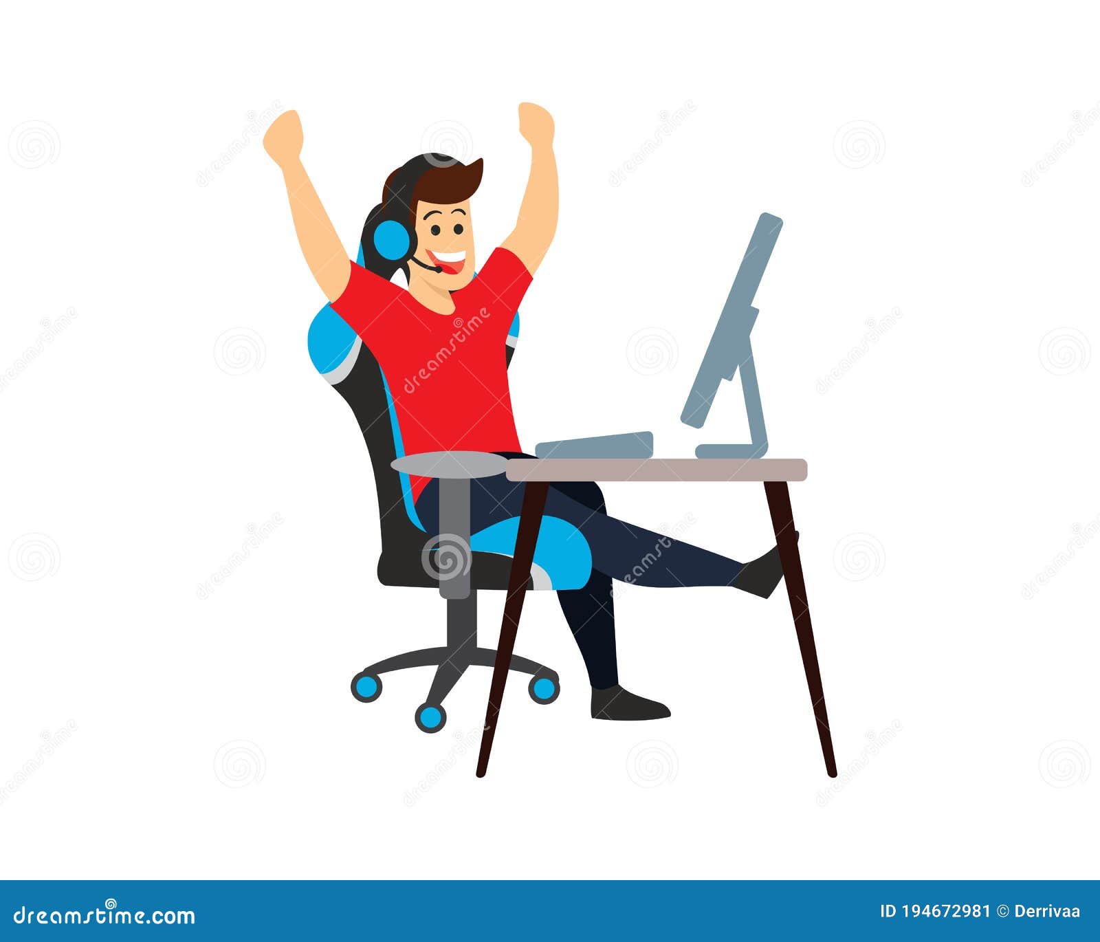 Gamer with Winning Celebration Gesture Illustration Stock Vector ...