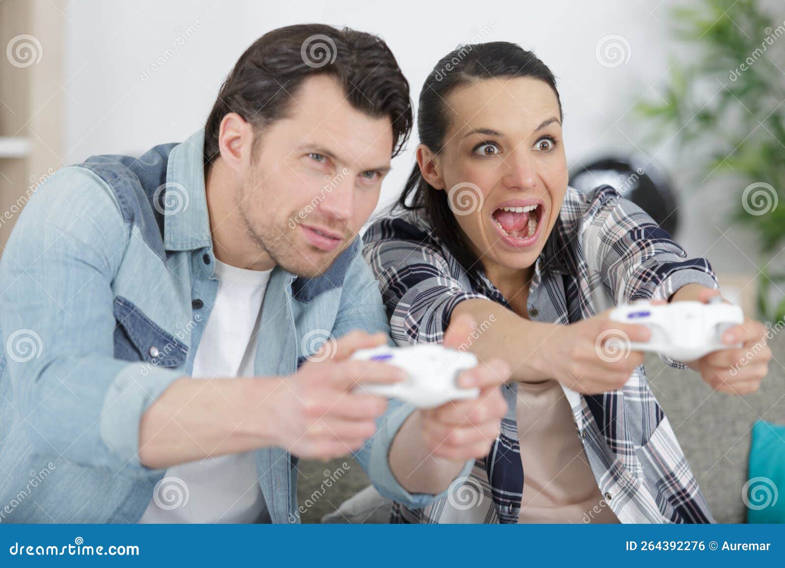 Gamer Woman and Man Playing Video Game Stock Photo - Image of happy ...