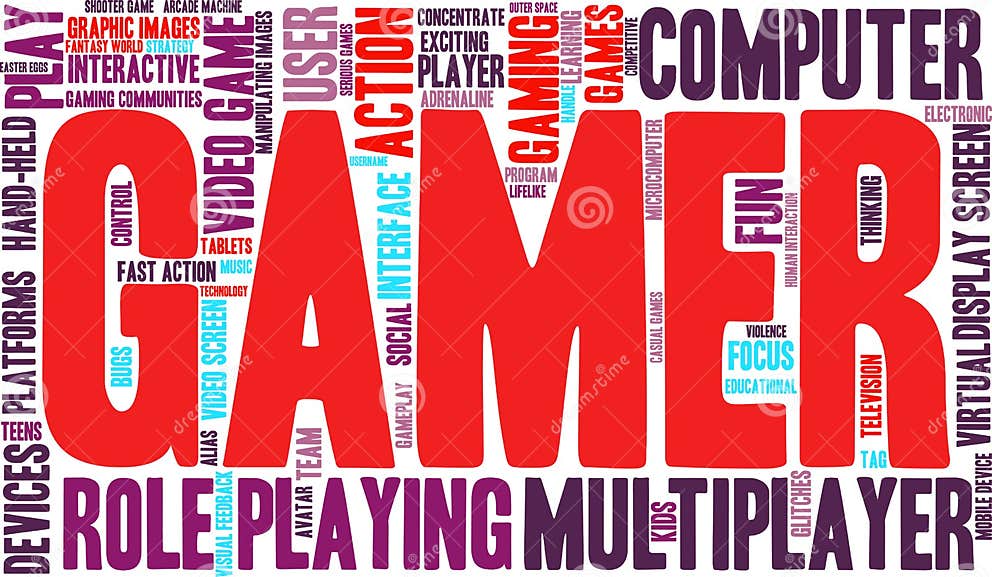 Gamer Word Cloud stock vector. Illustration of hand - 108492181